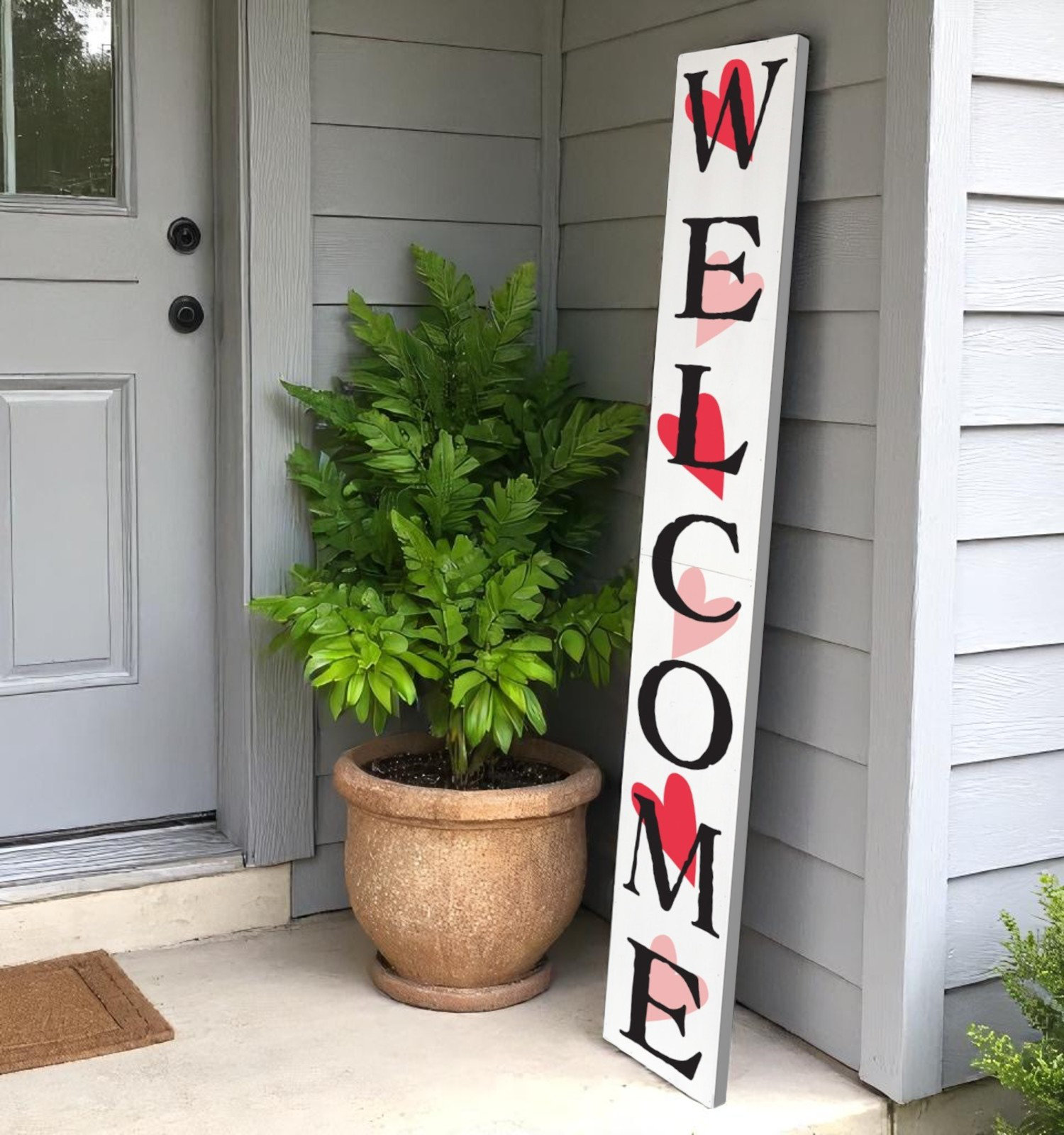 HomeRoots 72" White Black And Red Solid Wood Welcome Valentine's Day ...