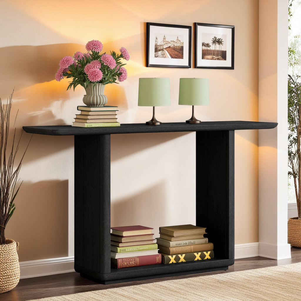 Latitude Run® 59.8'' Console Table with Acacia Veneer Tabletop and ...