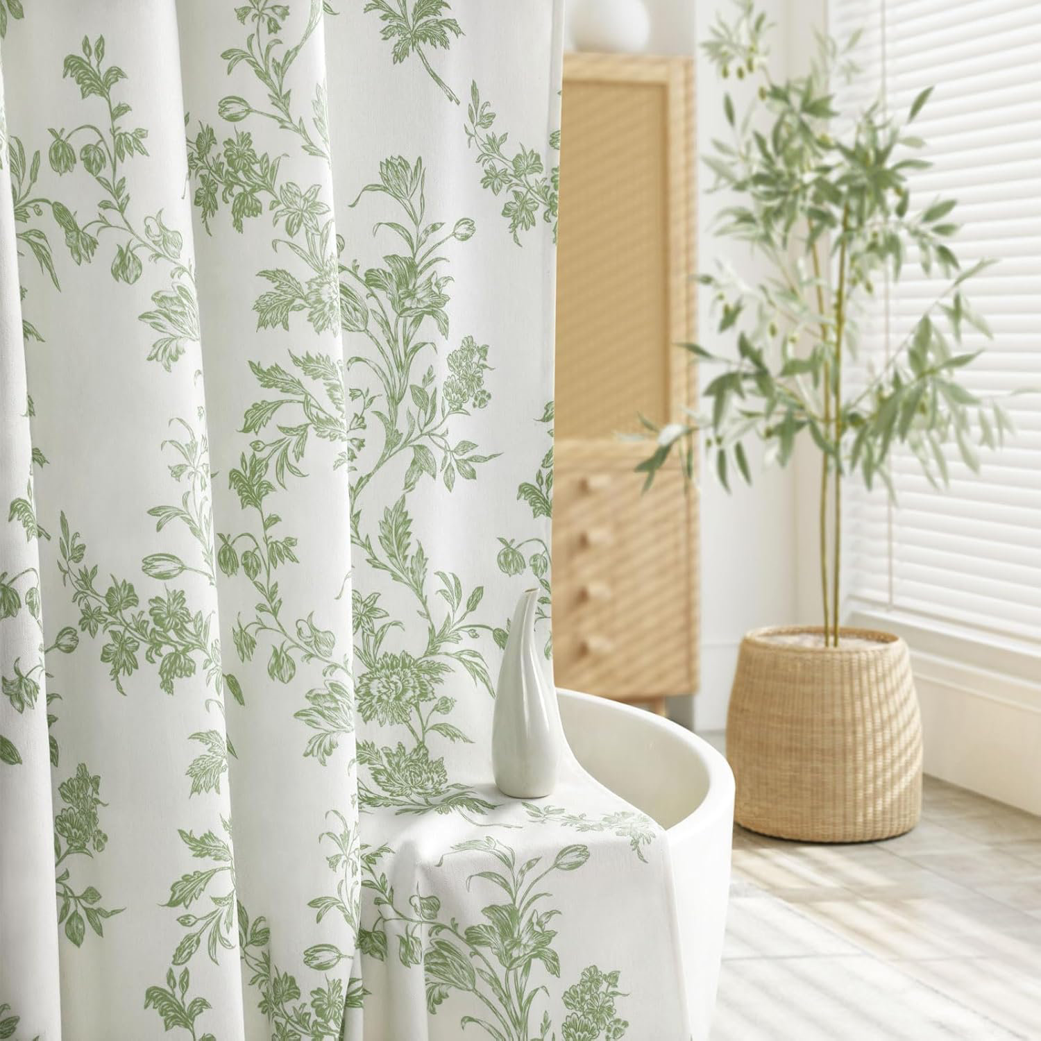 Lark Manor™ Sage Green Shower Curtain,Cotton Floral Cottagecore Shower ...