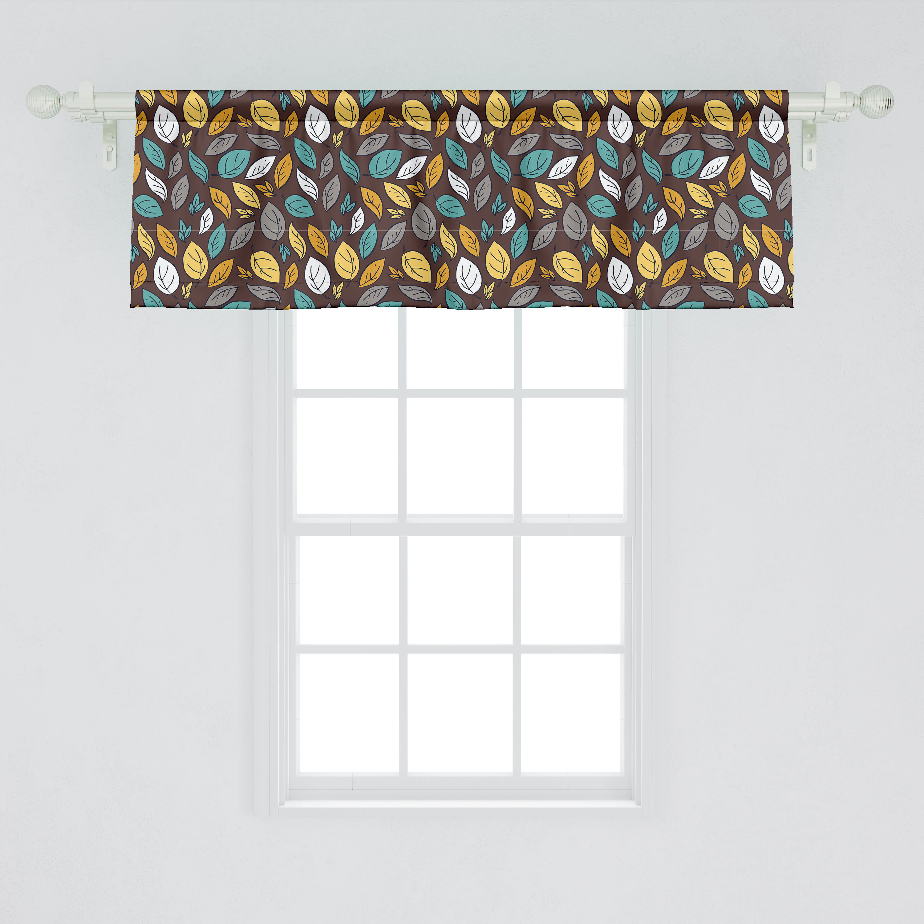 Ambesonne Autumn Valance Pack of 2 Autumn Cartoonish Leaves 54" Brown ...