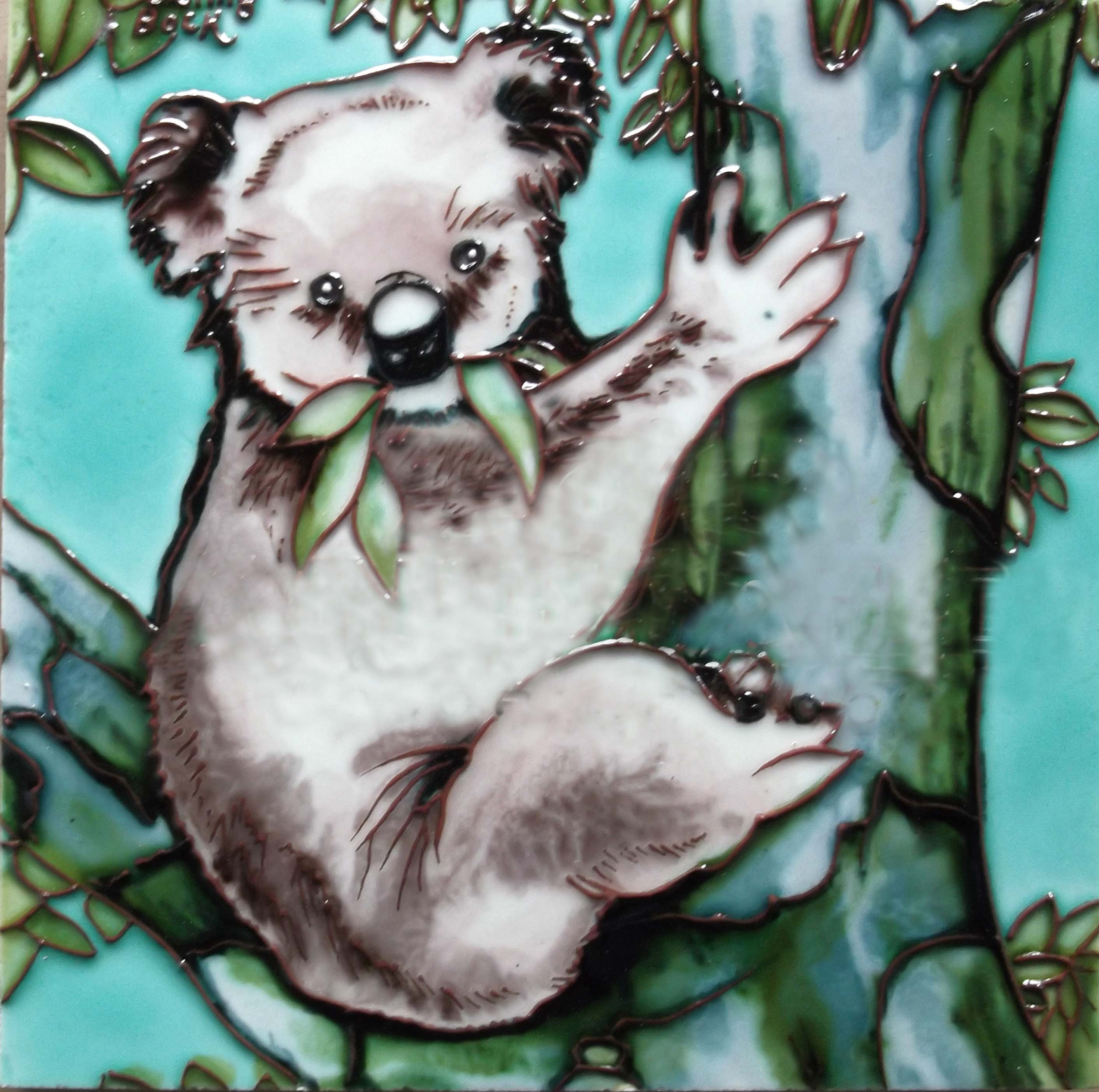 Continental Art Center Koala Bear on a Tree 8x8" Ceramic Art Tile Wall ...