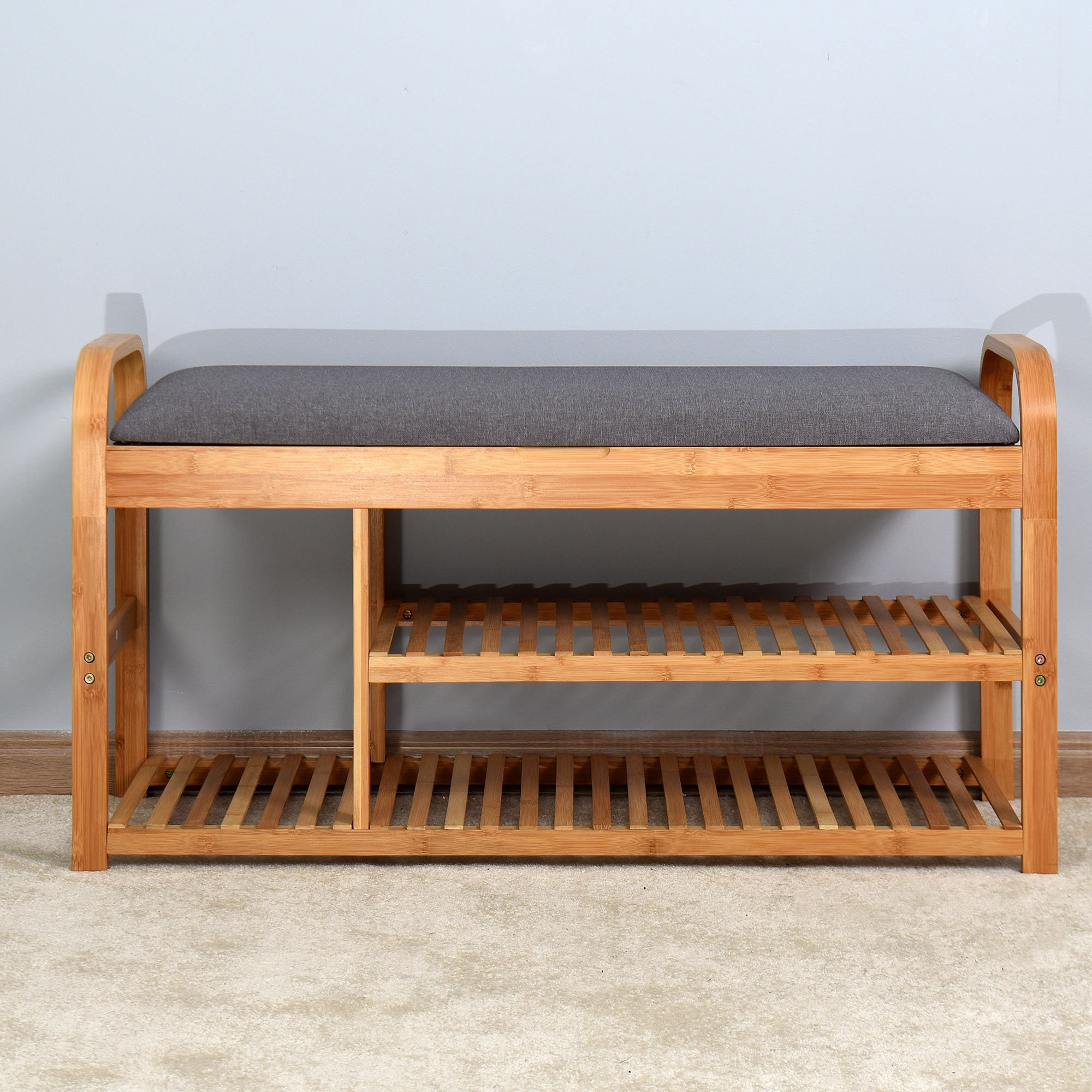 Ebern Designs Connye Wood Shelves Storage Bench - Wayfair Canada