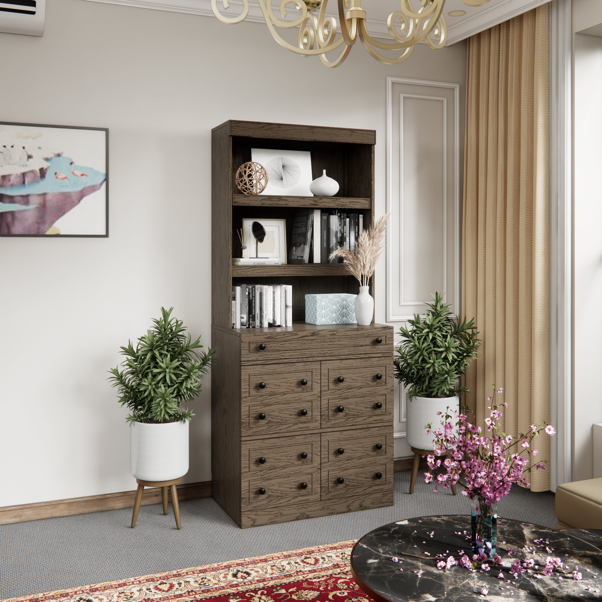 Room and Loft Henderson Solid Wood Storage Bookcase With File Drawers ...