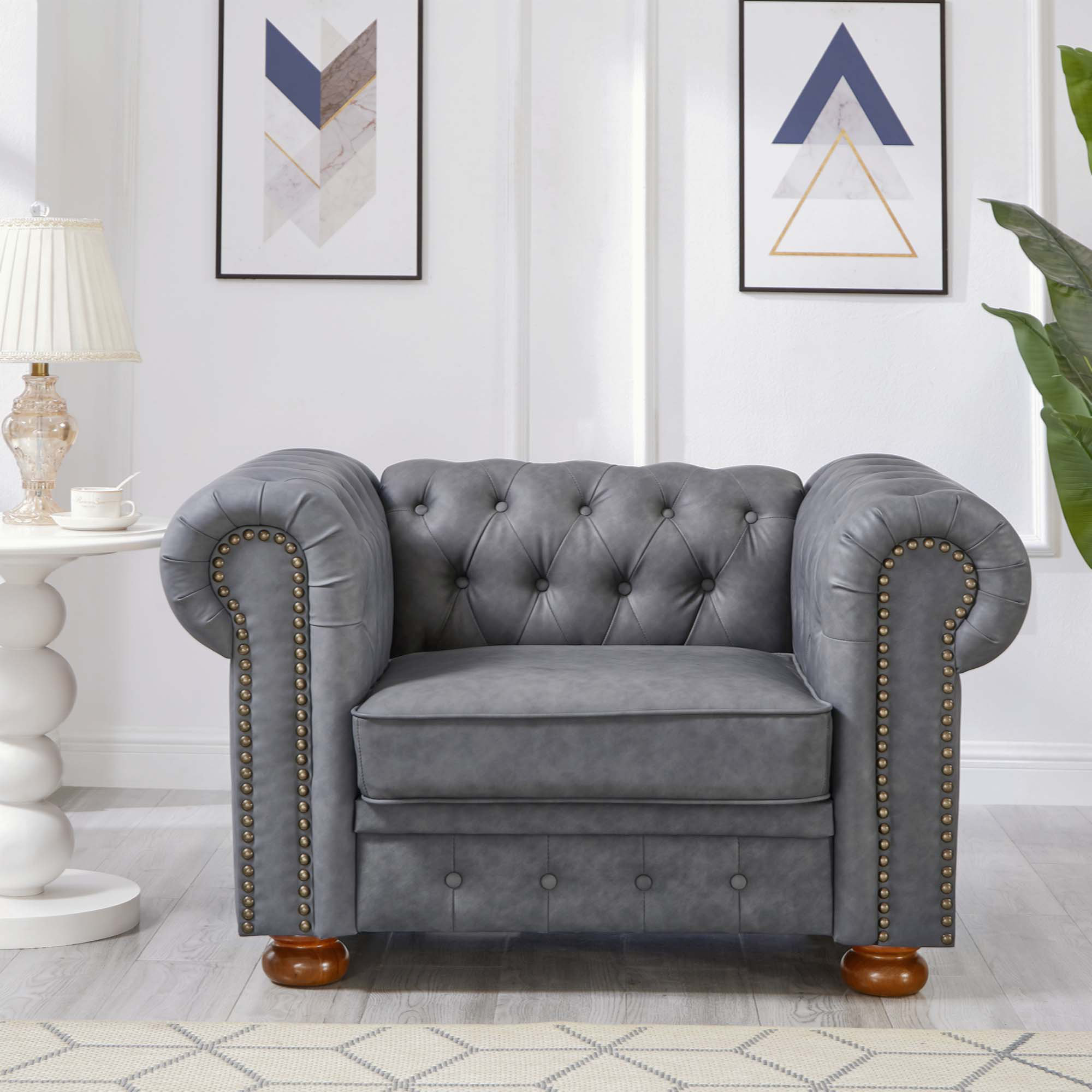 Astoria Grand Classic Chesterfield Sofa Chair For Living Room Faux ...