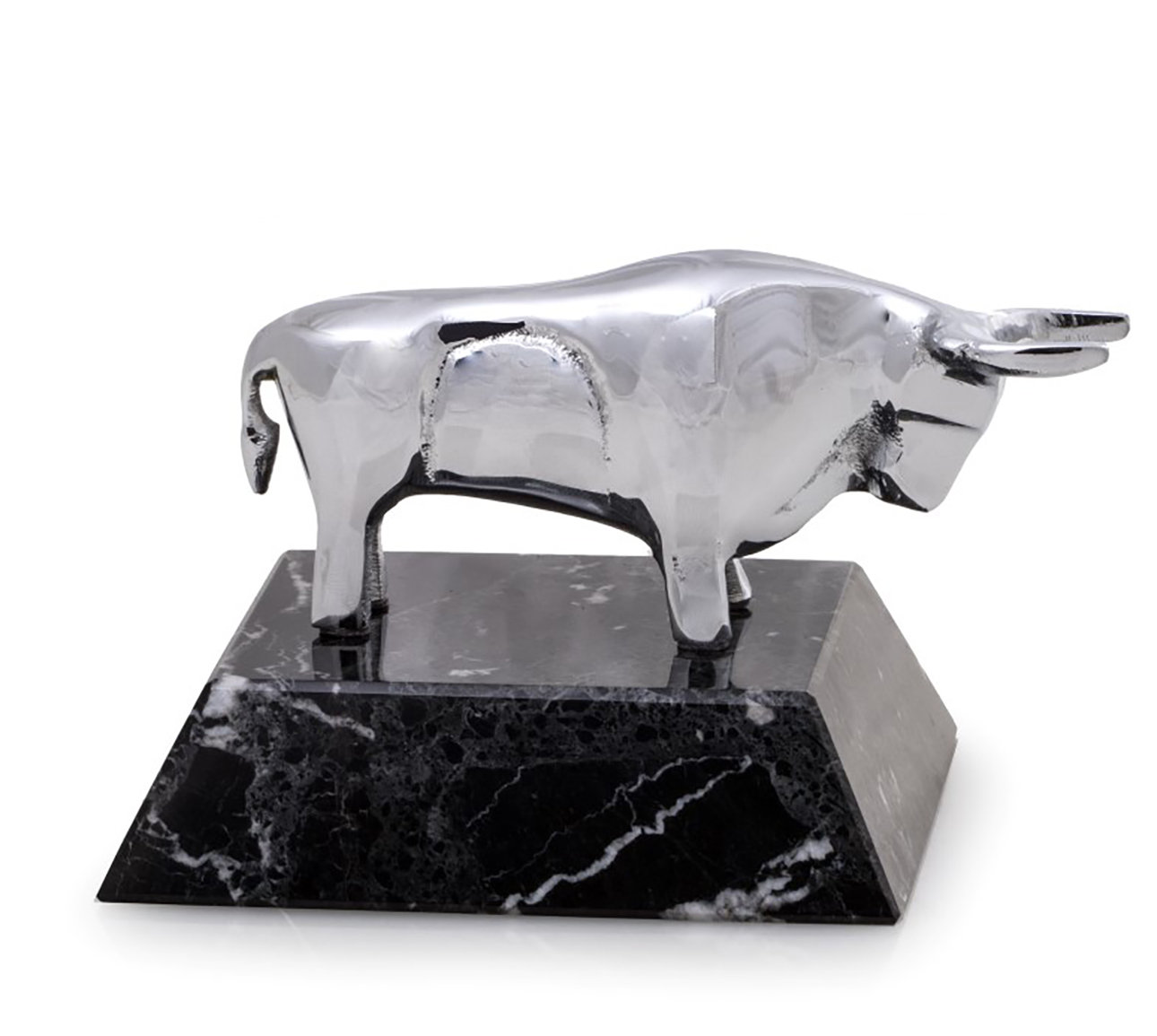 Charlton Home® Balmer Chrome Plated Bull Paperweight on "Zebra" Marble ...