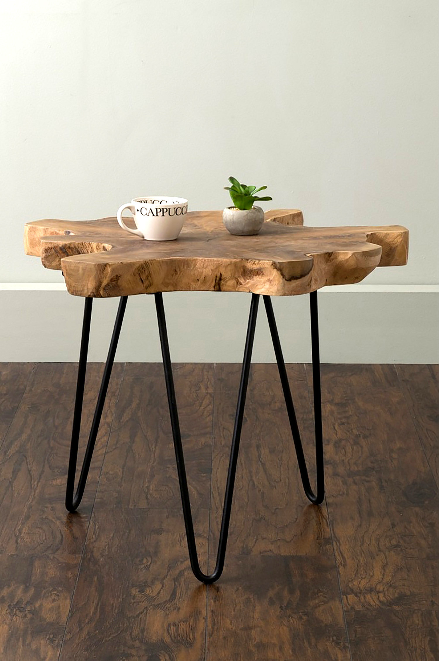 Millwood Pines Solid Teak Wood End Table Live Natural Edge Modern ...