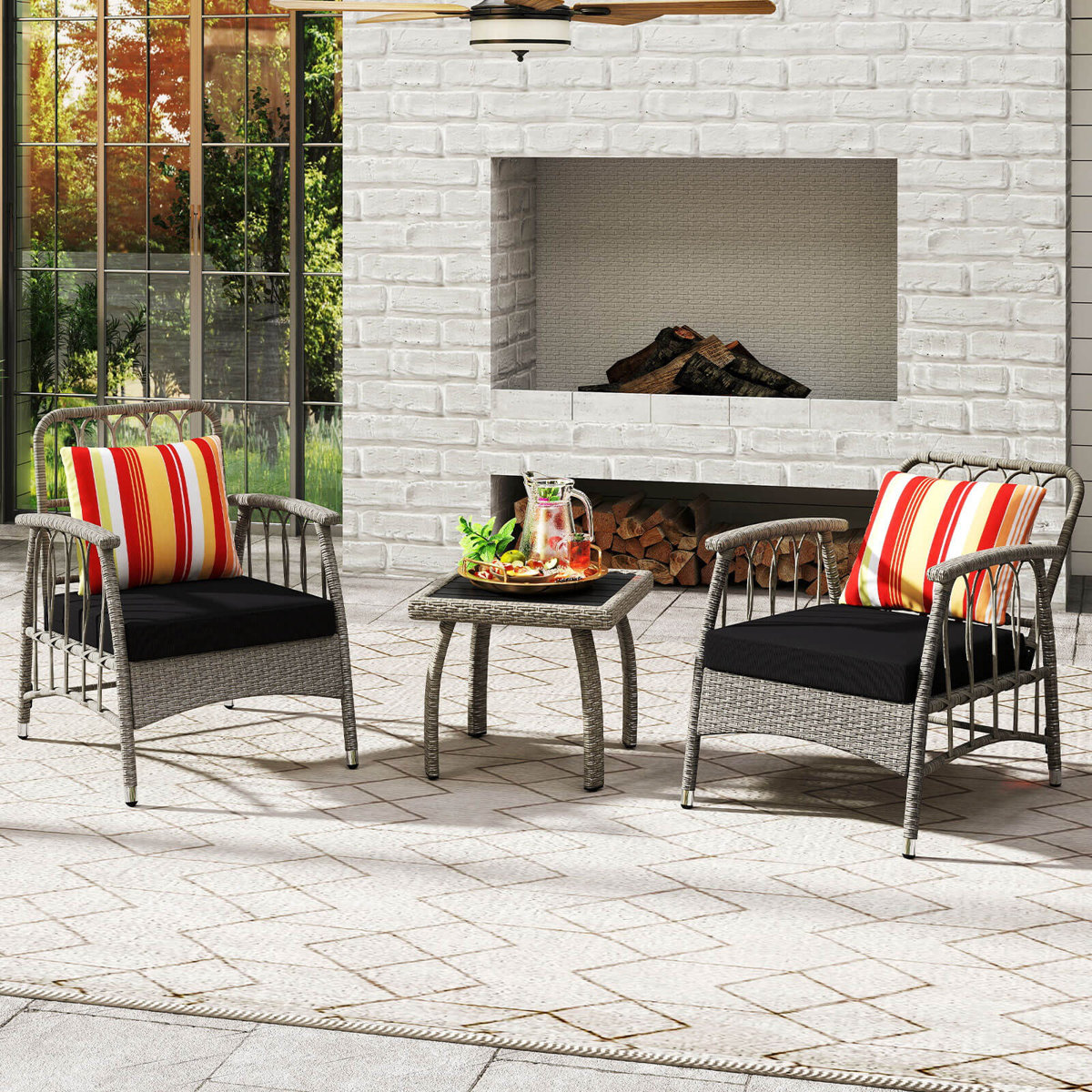 Latitude Run® 3 Pcs Patio Pe Wicker Furniture Set With 5-level ...