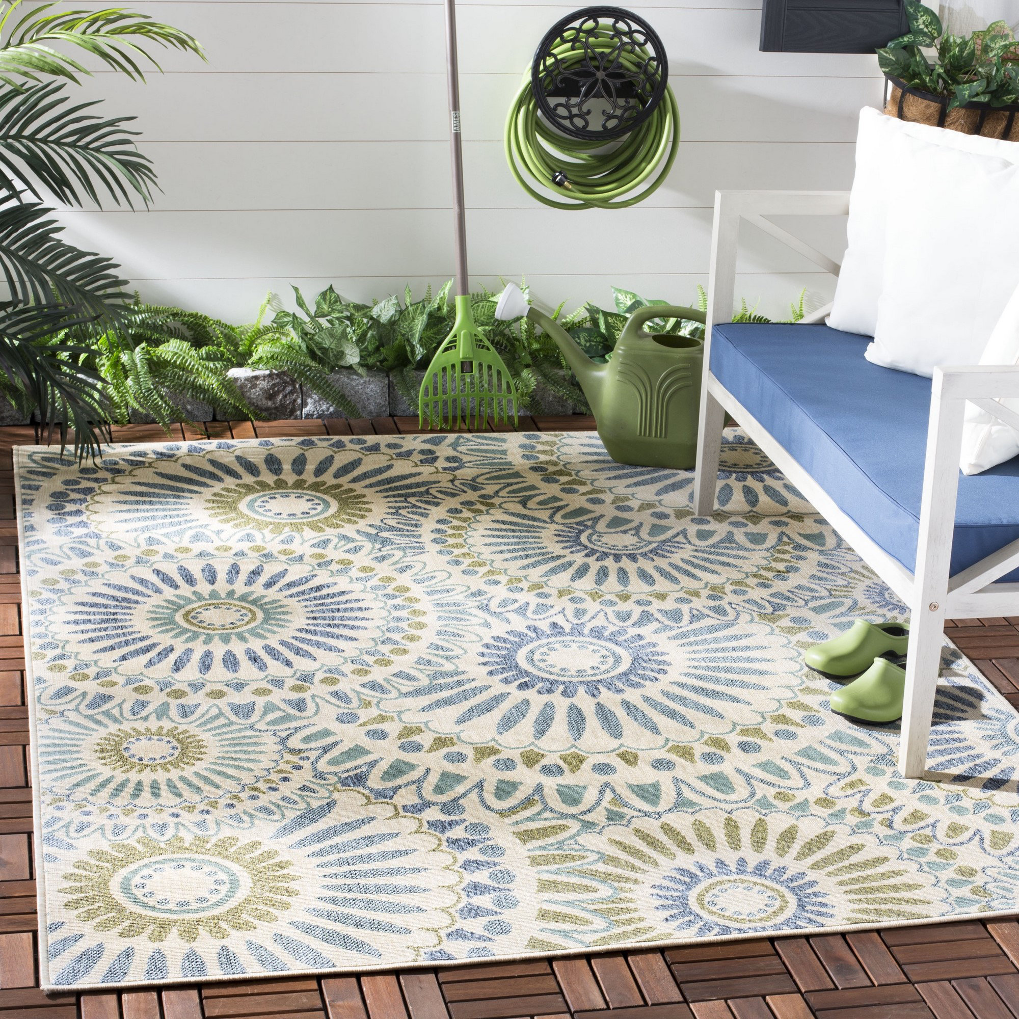 Winston Porter Attah Floral Cream/Green Indoor / Outdoor Area Rug ...