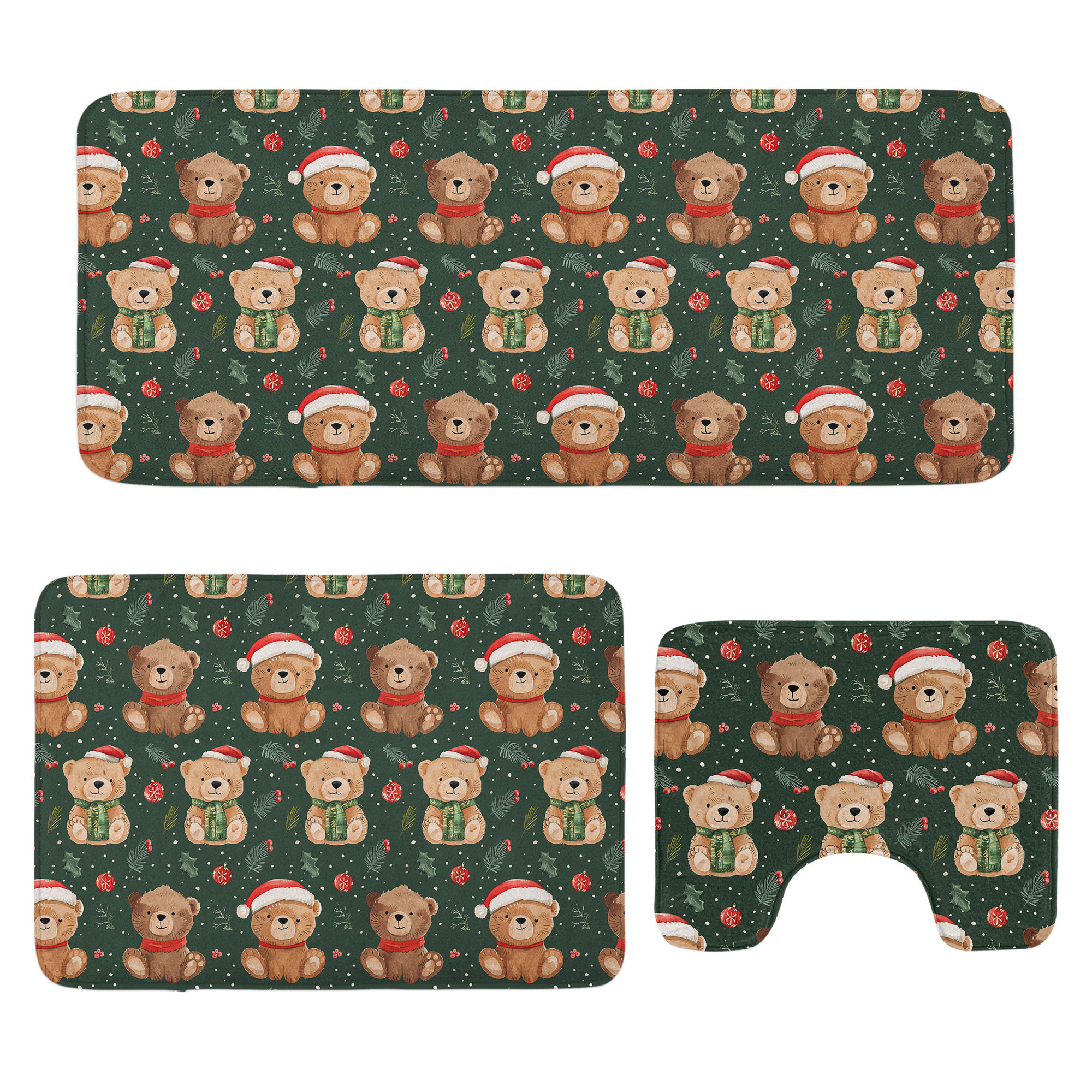 The Holiday Aisle® Christmas Bathroom Rug Set 3 Pieces U-Shape ...