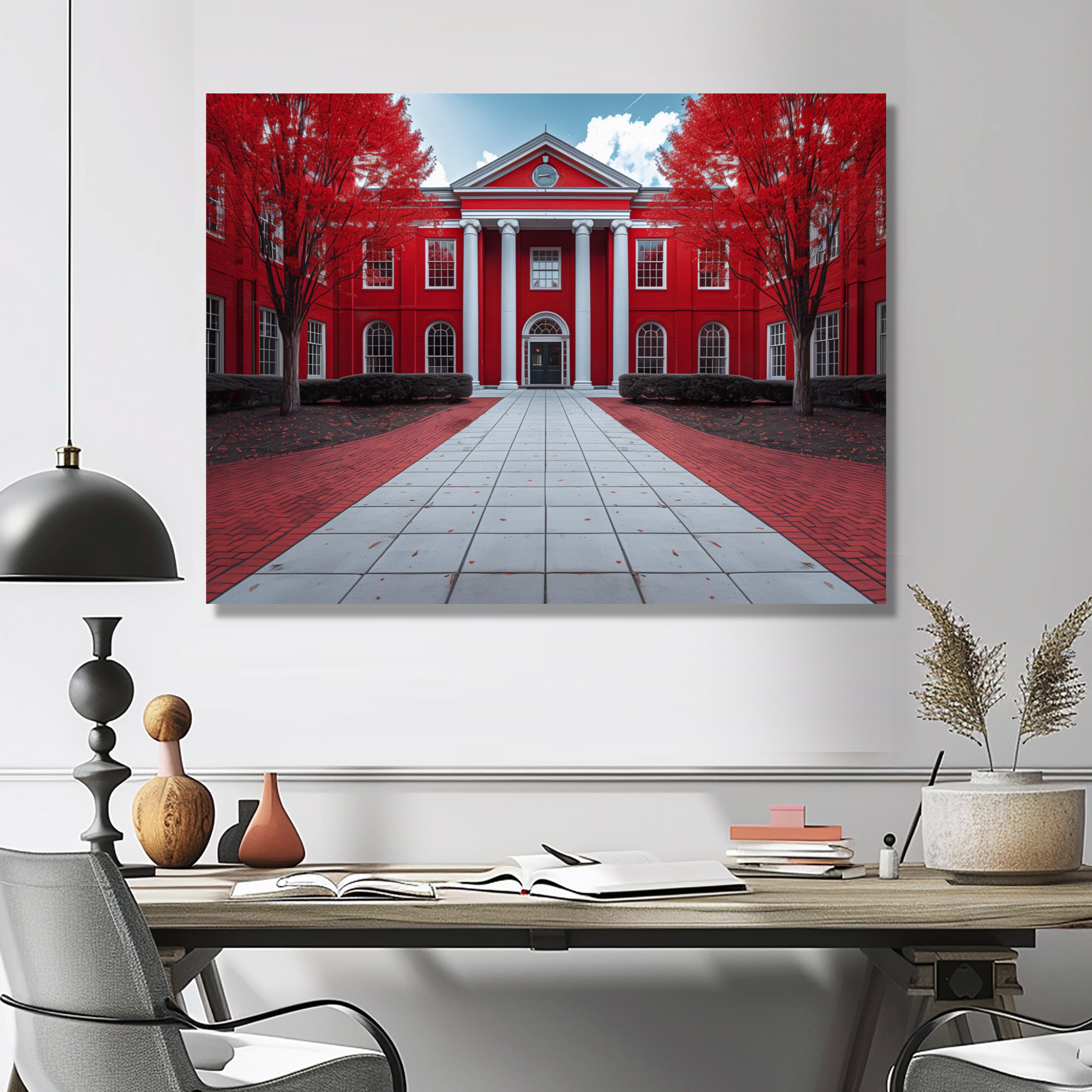 Winston Porter Monochrome Grey And Red University Building II - College ...