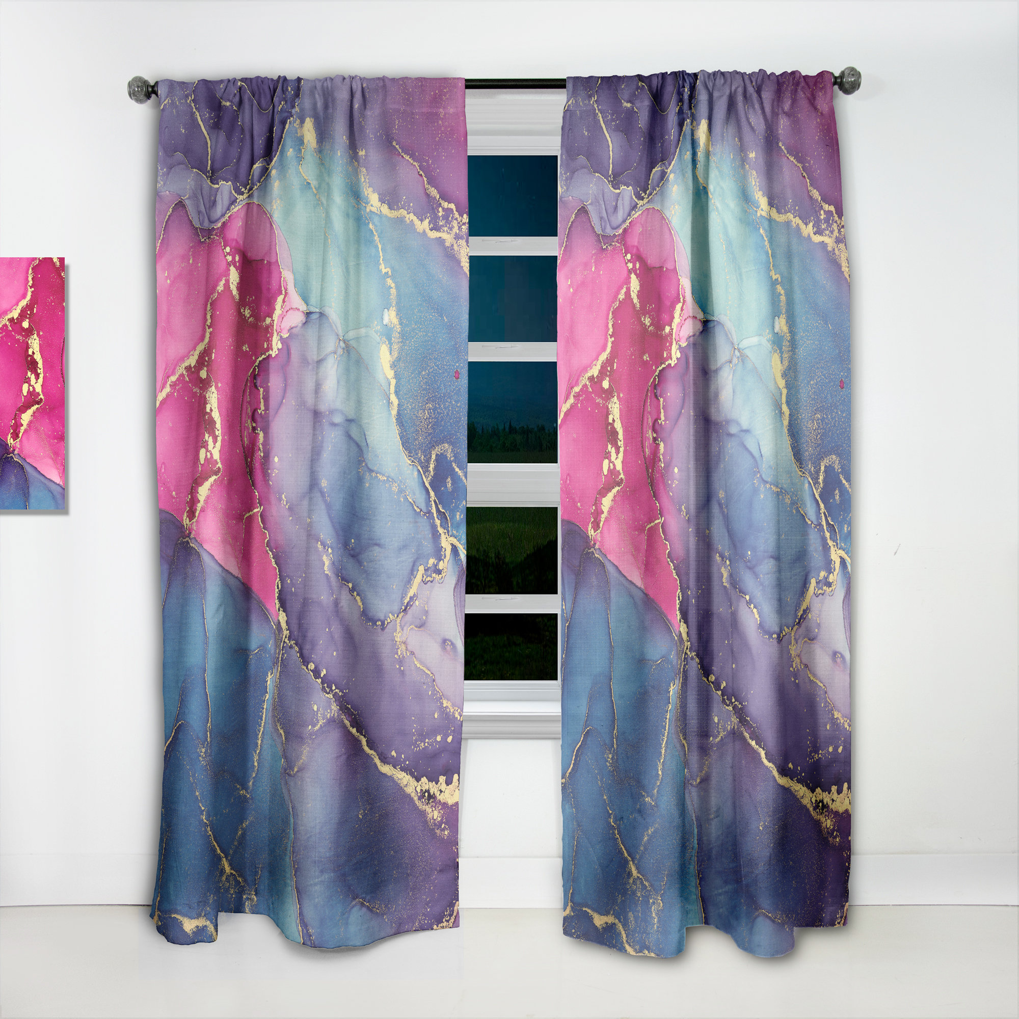 Design Art Fluid Art Linen Abstract Semi-Sheer Thermal Rod Pocket ...