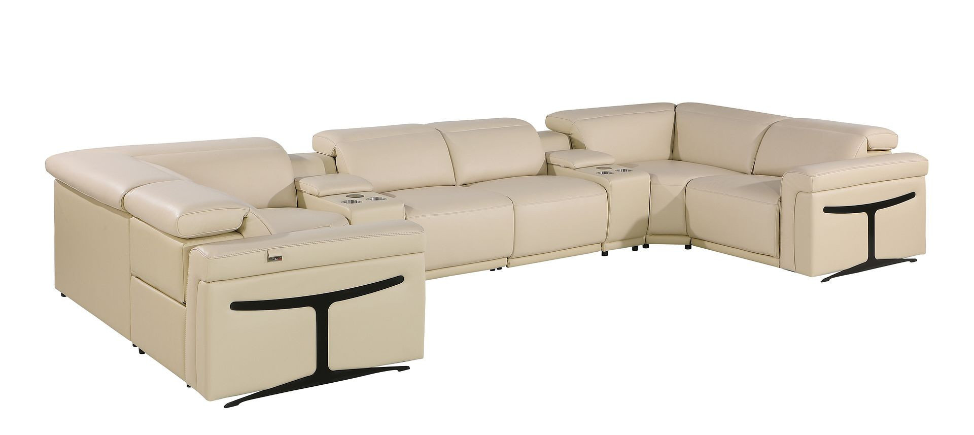 Hokku Designs Beige Italian Leather Power Reclining U Shaped Eight ...
