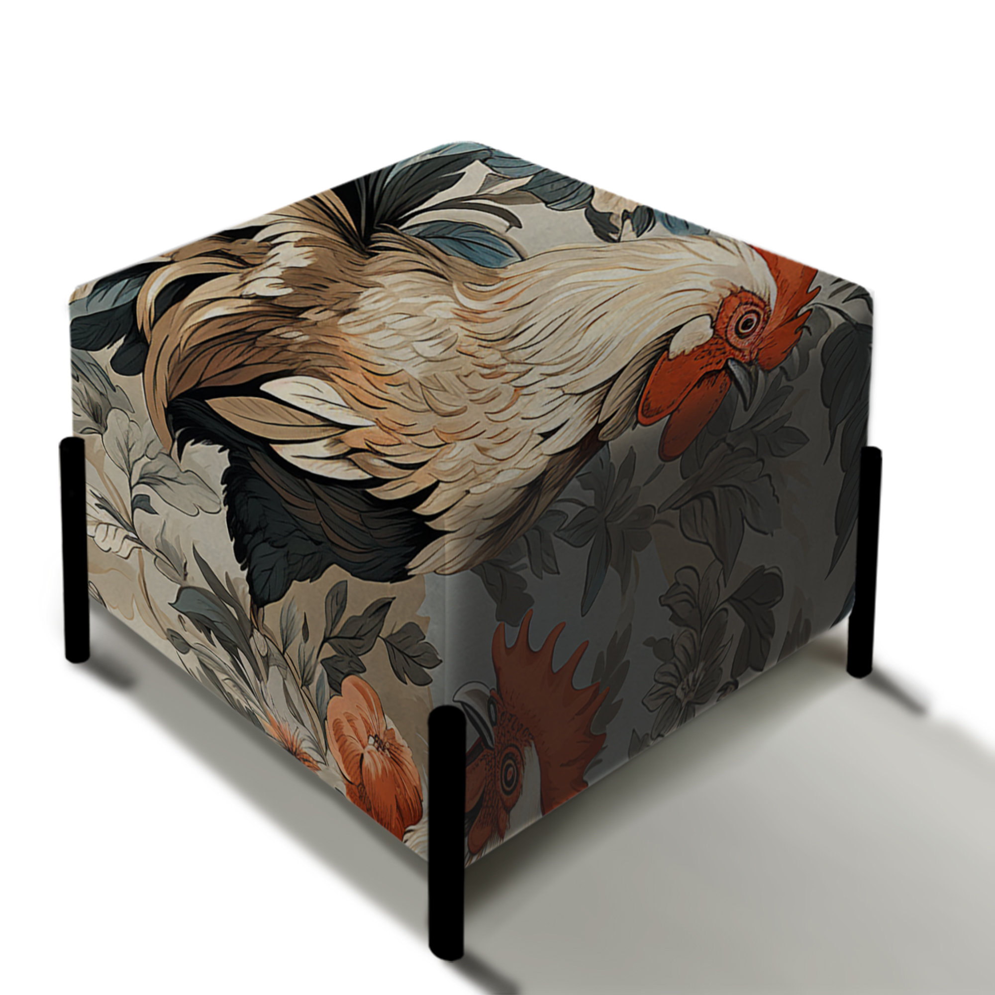 Design Art Country Rooster Prints - Animal Print Square Ottoman | Wayfair
