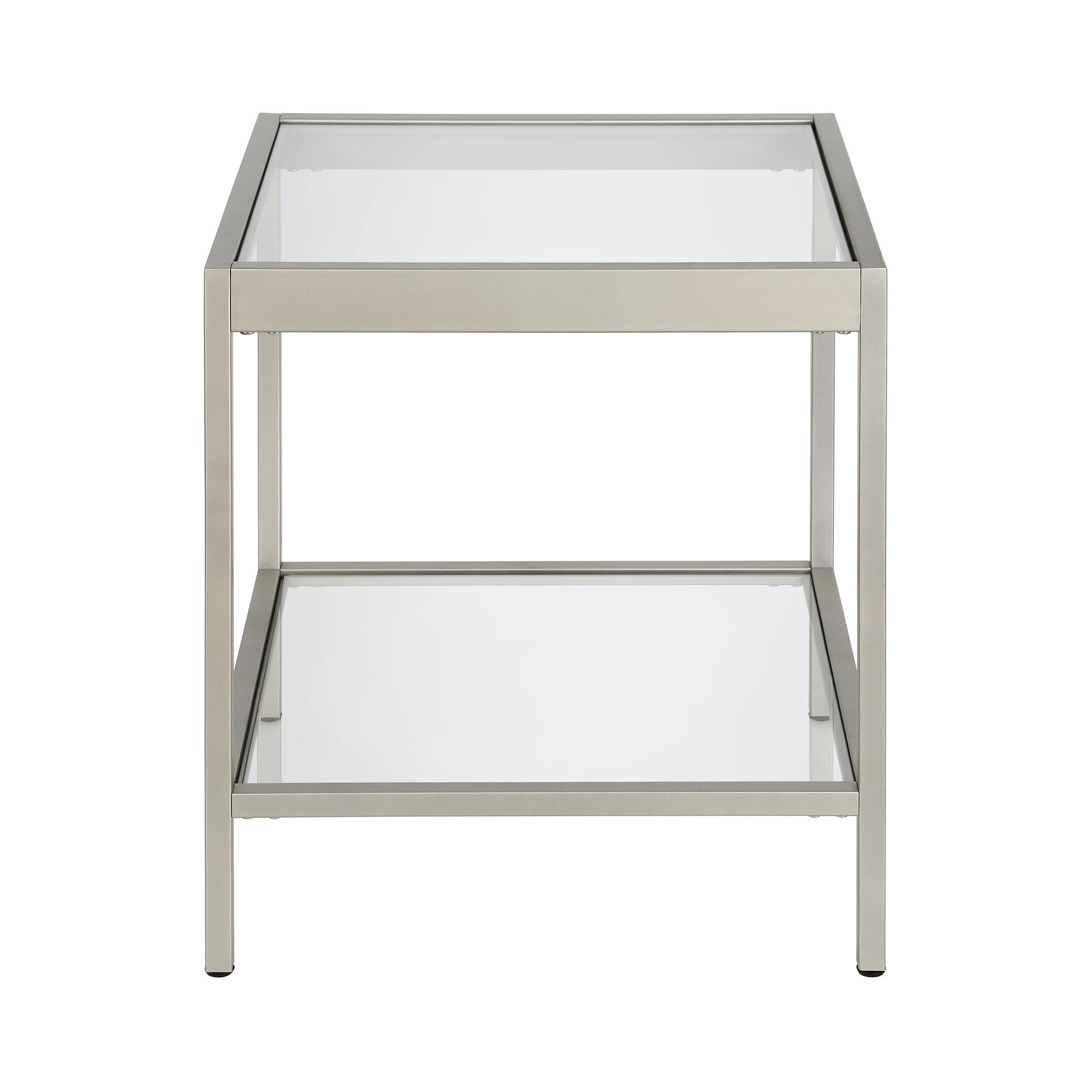 Ivy Bronx 22" Nickel And Clear Glass And Steel Square End Table With ...