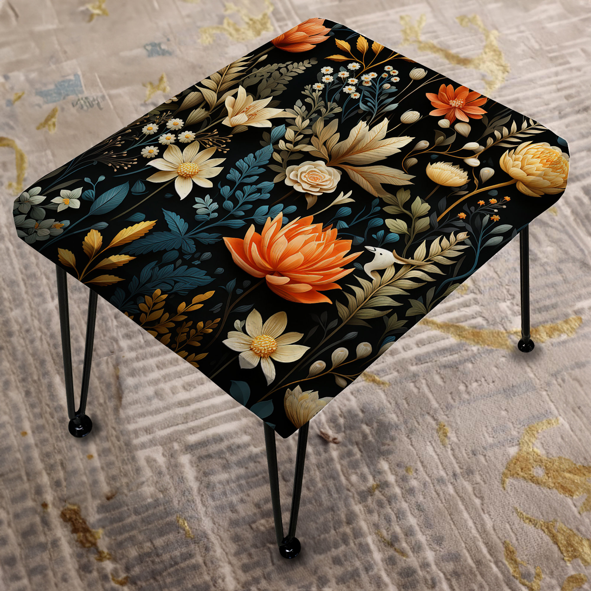 Design Art Cottage Floral Autumn Collage - Floral Rectangle Ottoman ...