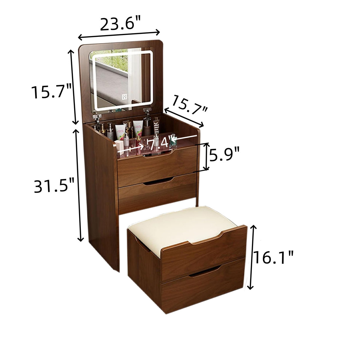 Latitude Run® 3 in 1 Vanity Desk with Plip Top Mirror,Compact Makeup ...