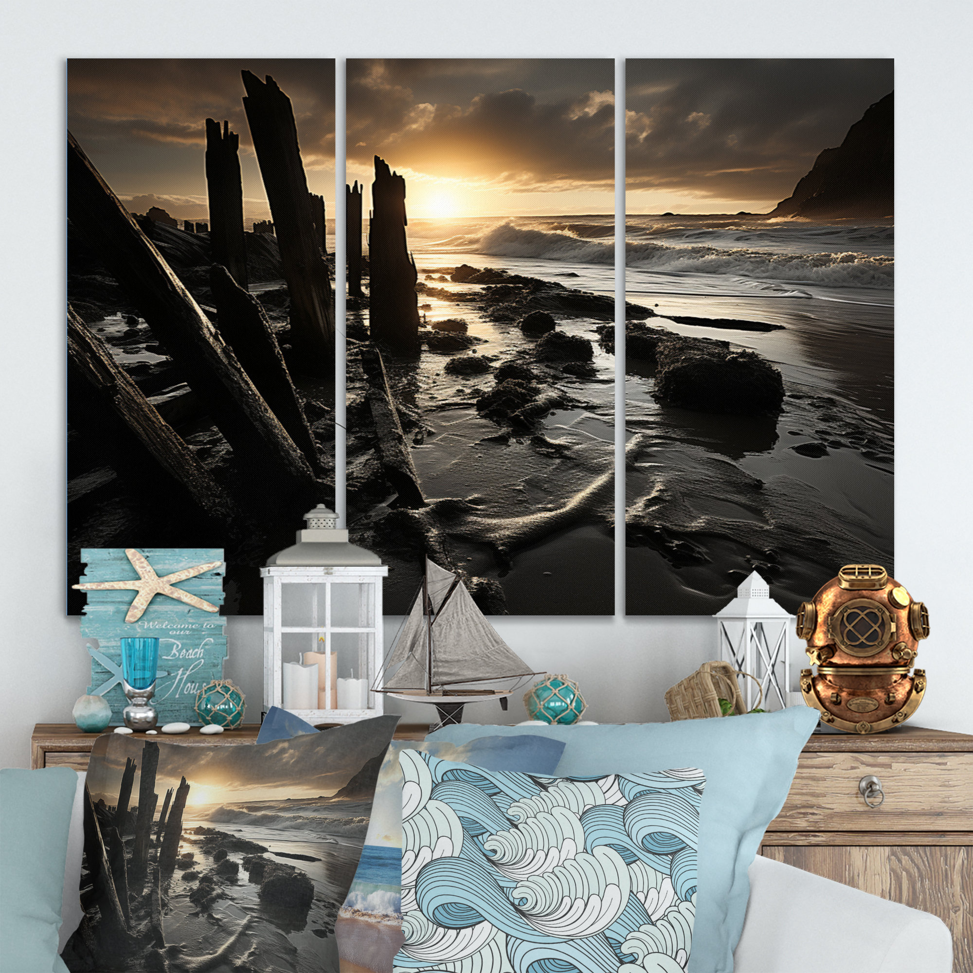 Design Art Beach Photo Oceanic Rhythms I - Nautical & Beach Metal Wall ...
