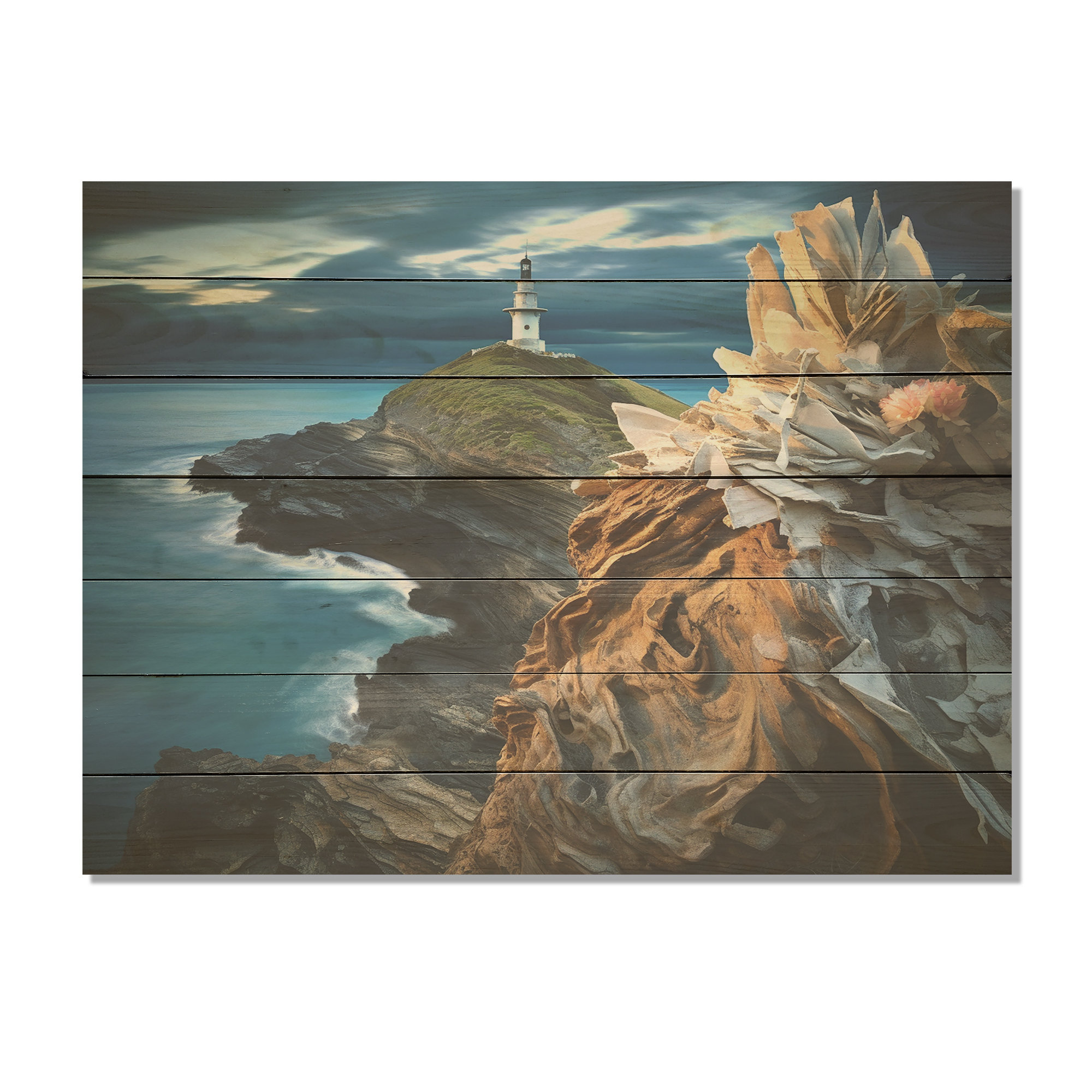 Dovecove Coastal Lighthouse Guard I - Beach Light House On Wood Print ...