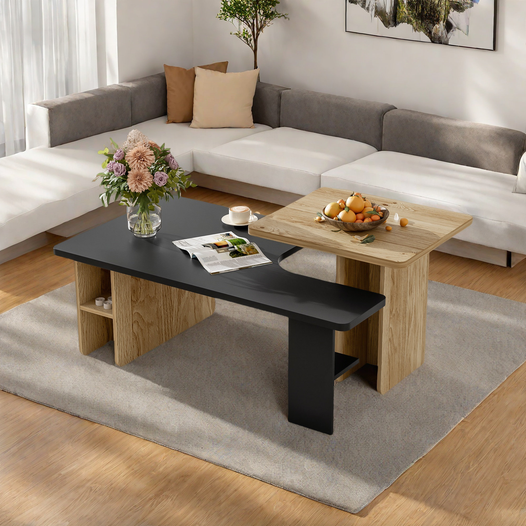 Ebern Designs Set Of 2 Nesting Coffee Tables Farmhouse,Rectangle Coffee ...