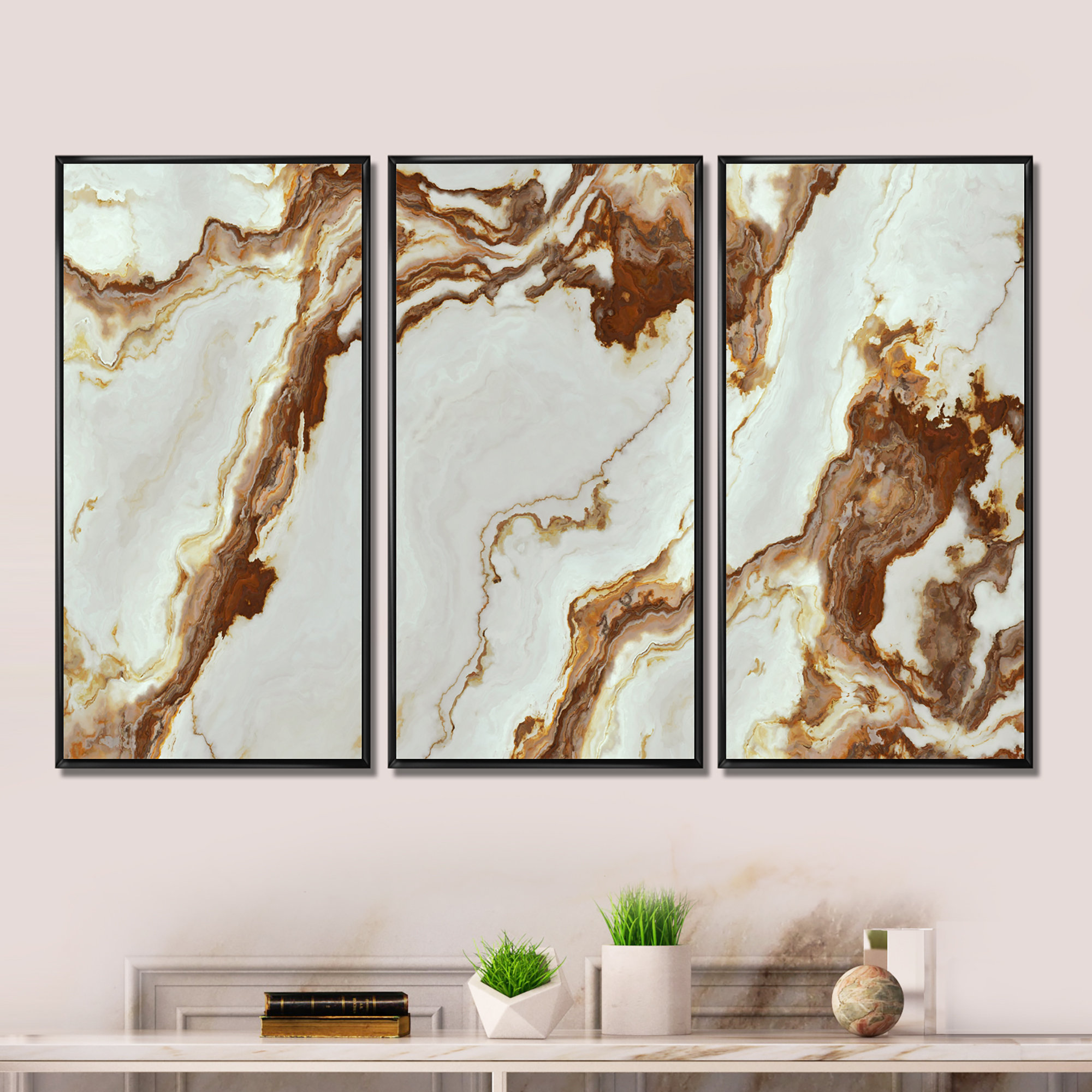 Wrought Studio™ Natural Onyx Texture - 3 Piece Floater Frame Print Set ...