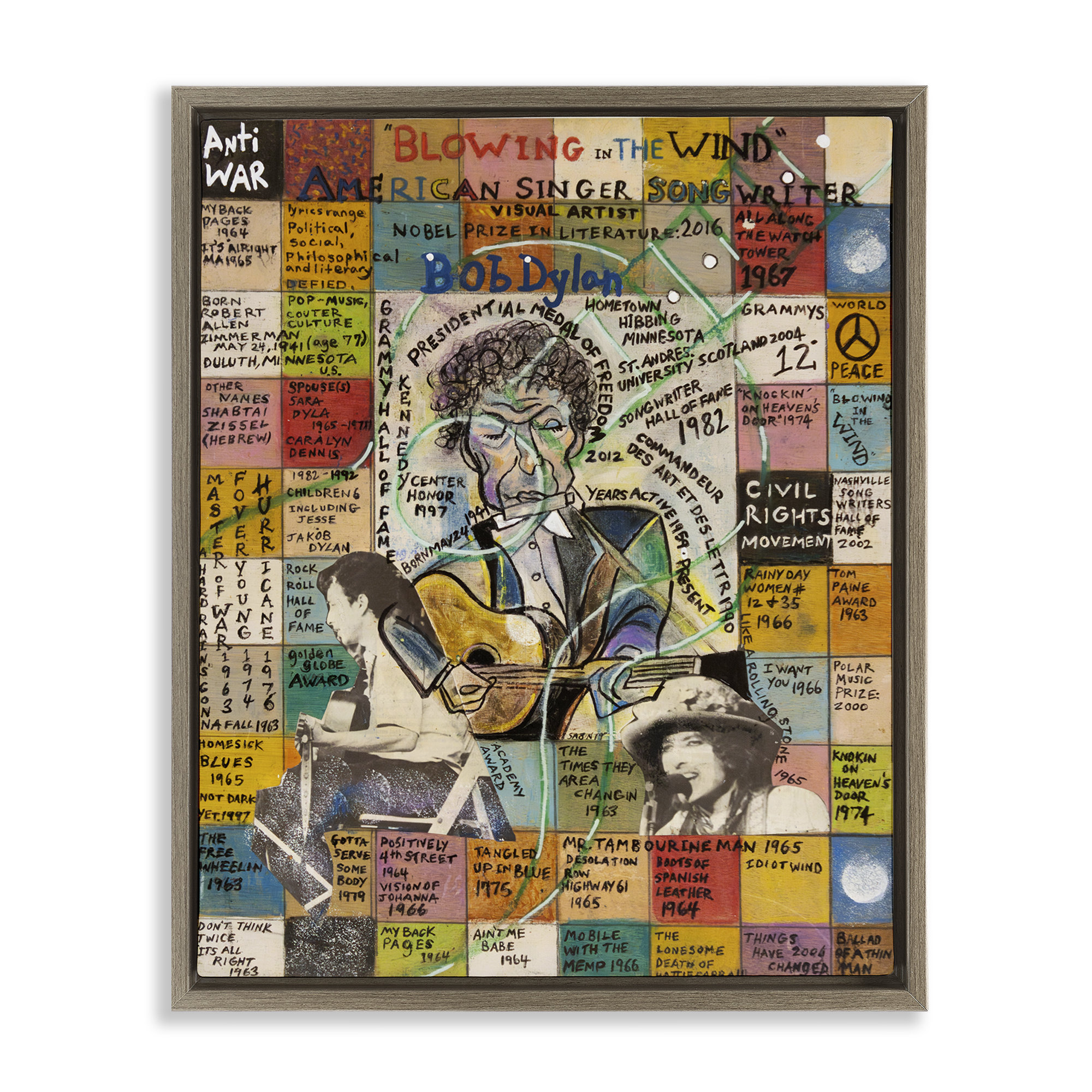 Trinx Bob Dylan Collage Framed Floater Canvas Wall Art by Sabin ...