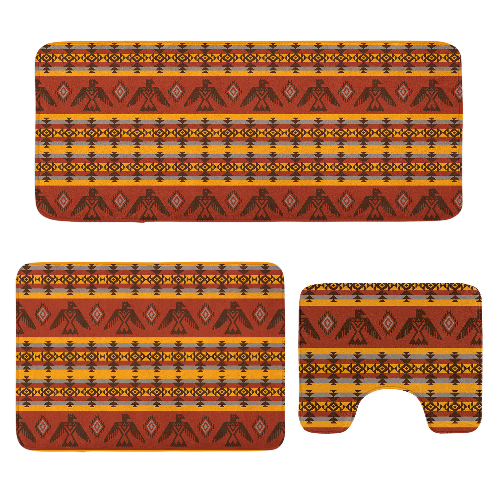 Dakota Fields Tribal Bathroom Rug Set 3 Pieces U-Shape & Rectangle Mats ...