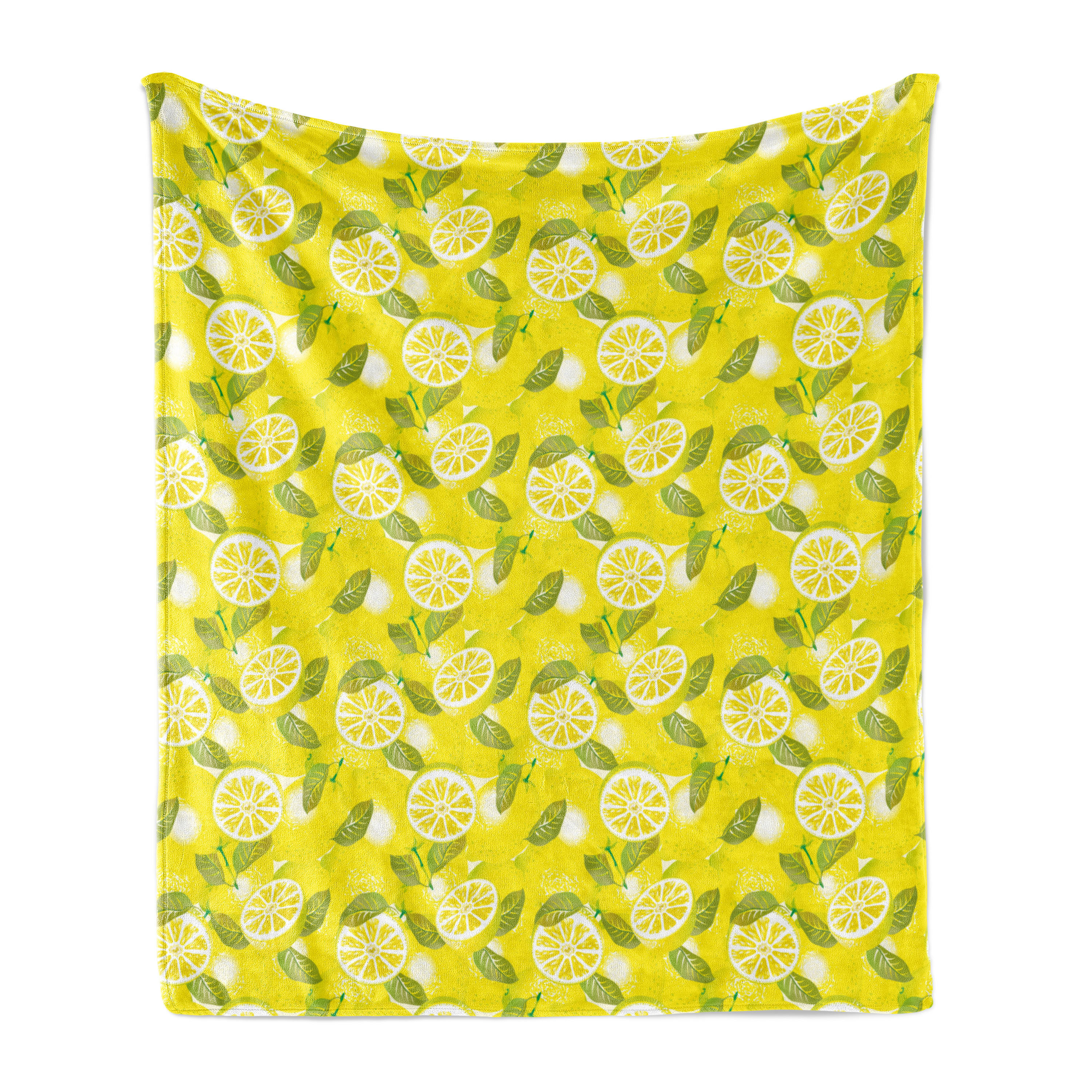 Ambesonne Spring Fleece Throw Blanket Fresh Lemons with Leaves Yellow ...