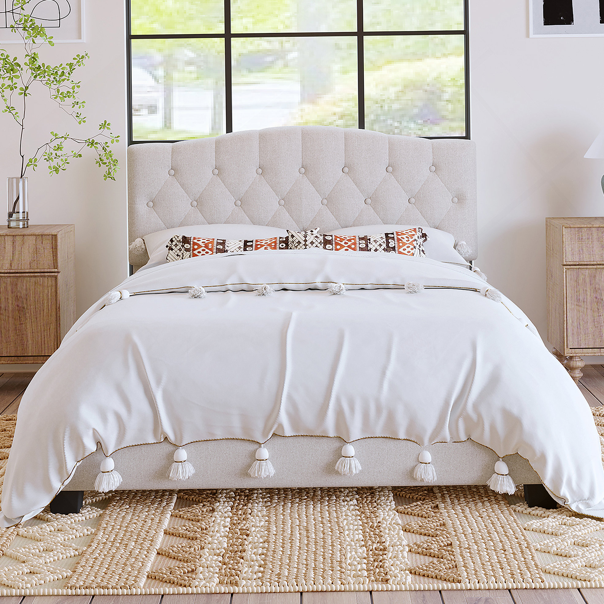 Winston Porter Upholstered Platform Bed with Saddle Curved Adjustable ...