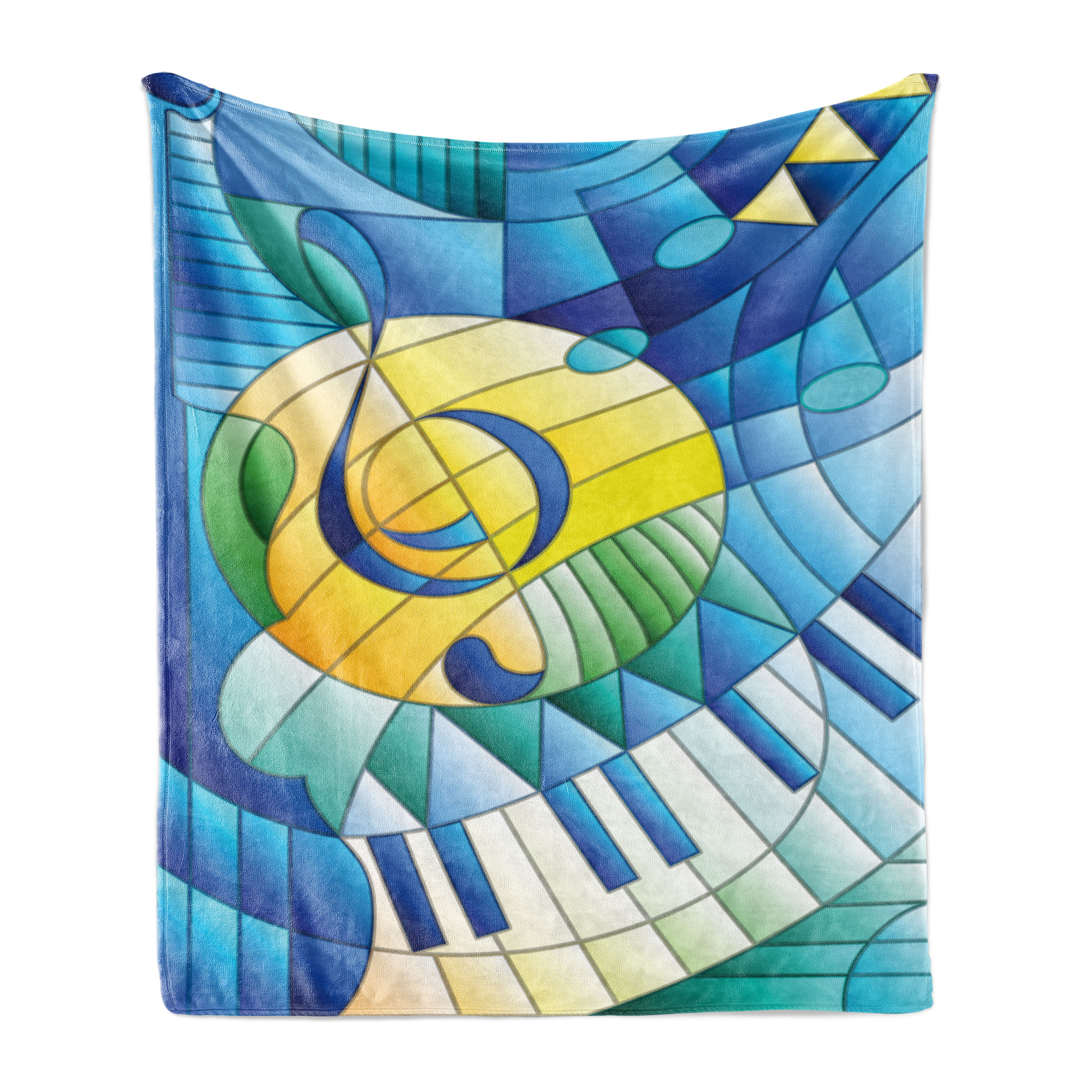 Ambesonne Music Fleece Throw Blanket Stained Glass Clef Notes Keys Blue ...