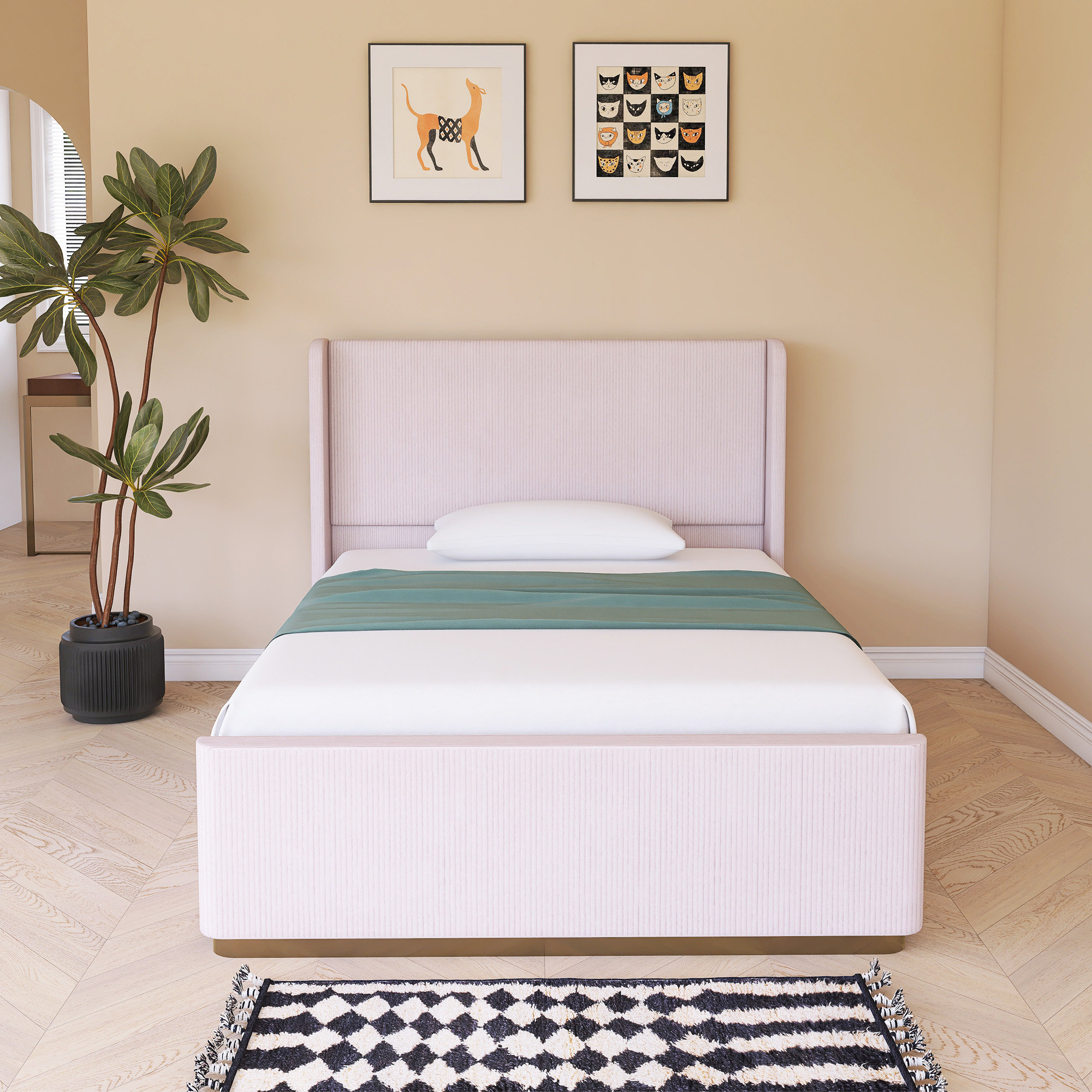 Red Barrel Studio 47 Inch Queen Size Corduroy Upholstered Bed Frame ...
