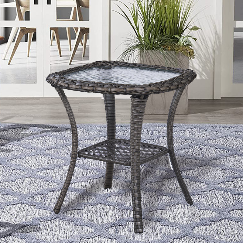 Wildon Home® Bonia Wicker Rattan Side Table With Built-In Glass ...