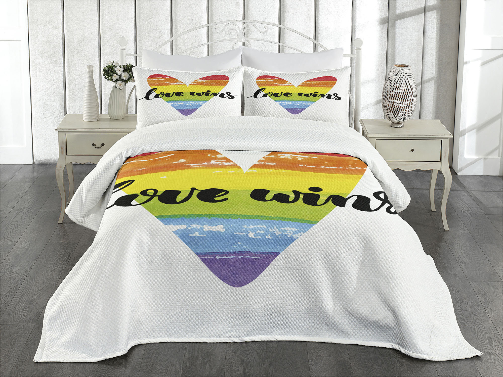 Ambesonne Inspirational Bedspread Set 3 Pcs Gay Marriage Sign Queen ...