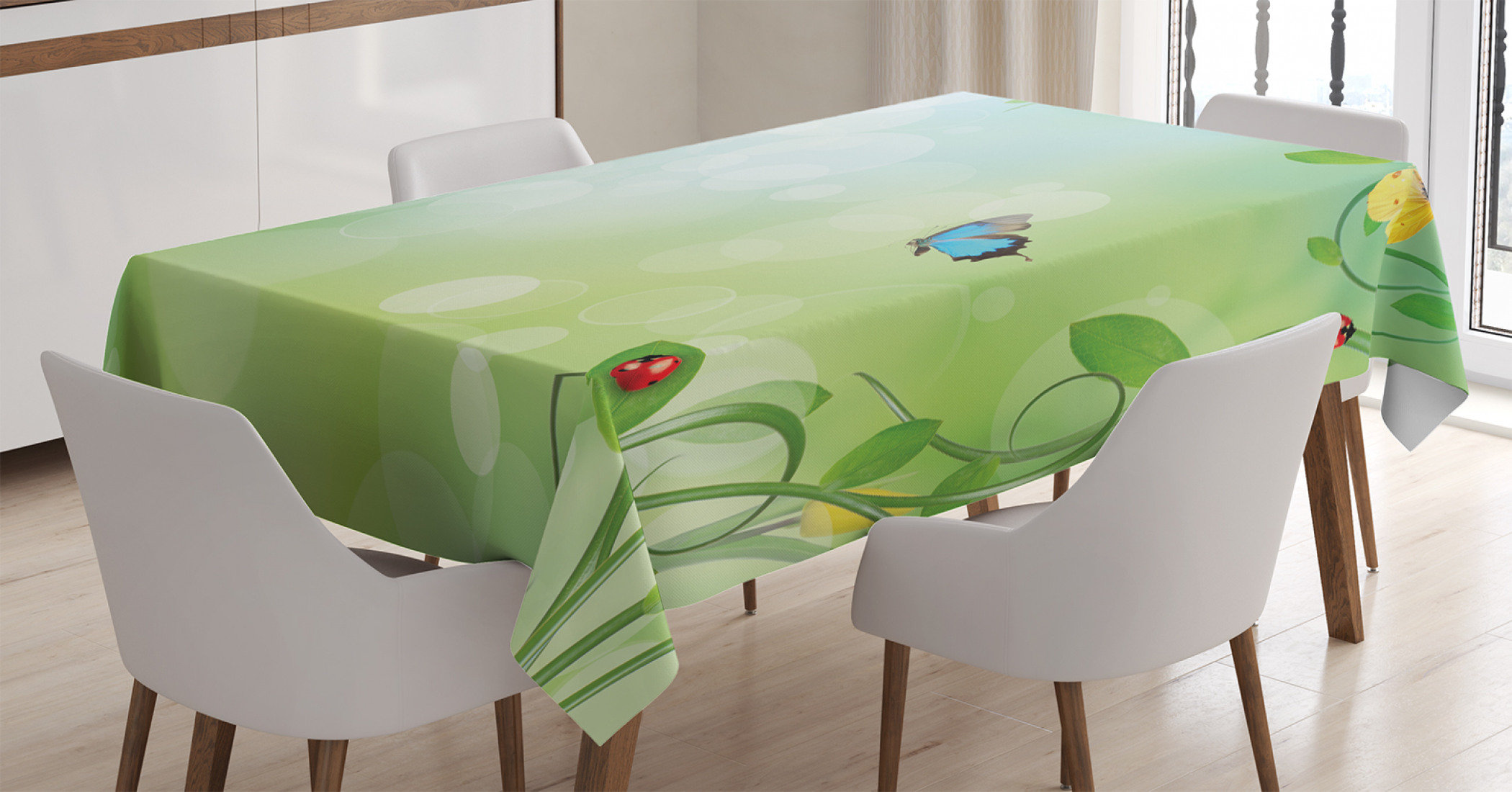 East Urban Home Ladybugs Tablecloth, Spring Theme With Flowers Ladybugs ...