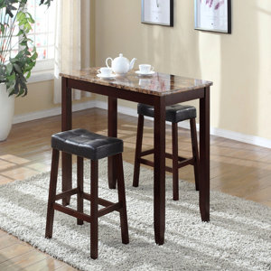 17 Stories 3-Piece Counter Height Glossy Print Marble Breakfast Table ...