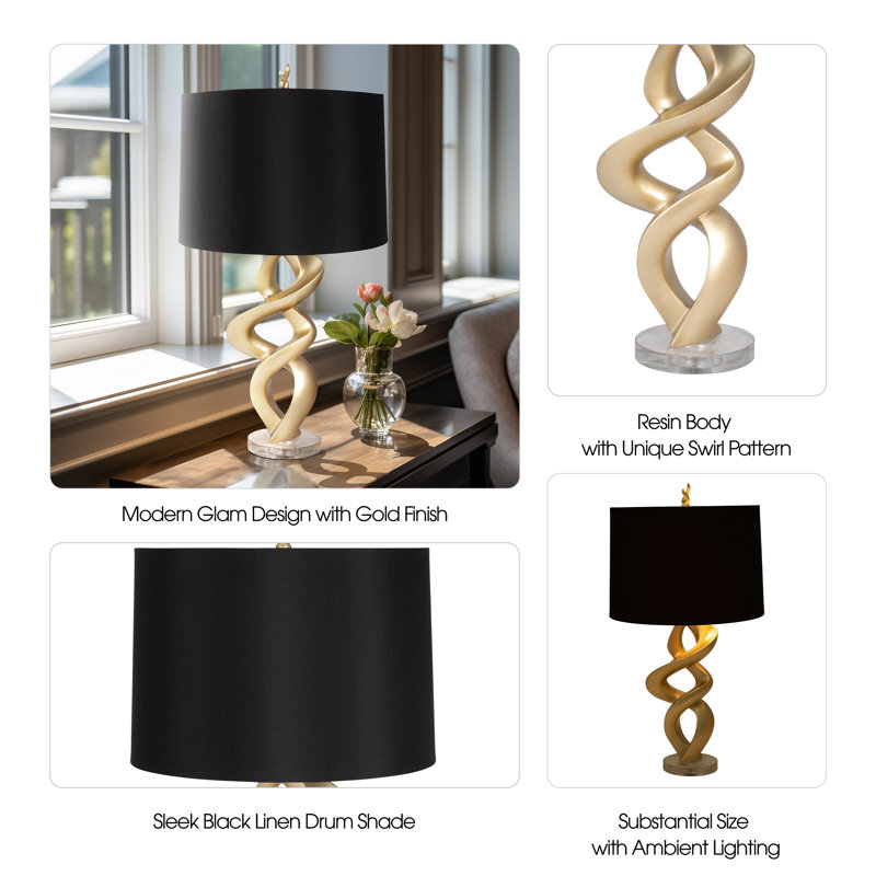 Willa Arlo™ Interiors Modern Glam Resin Swirl Table Lamp, Gold Finish ...