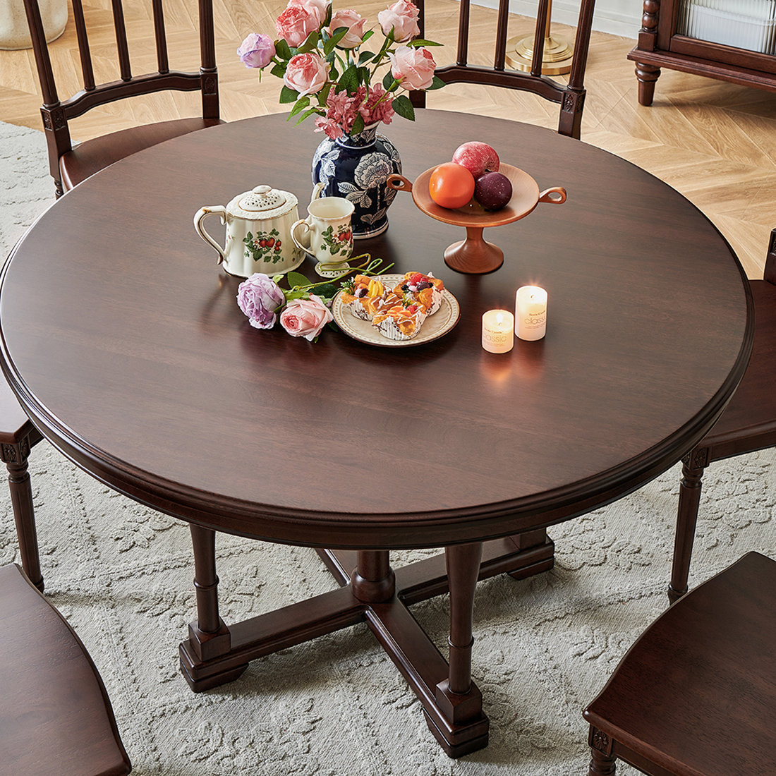 Canora Grey Sturdy Walnut Wood Round Table for Comfort. | Wayfair