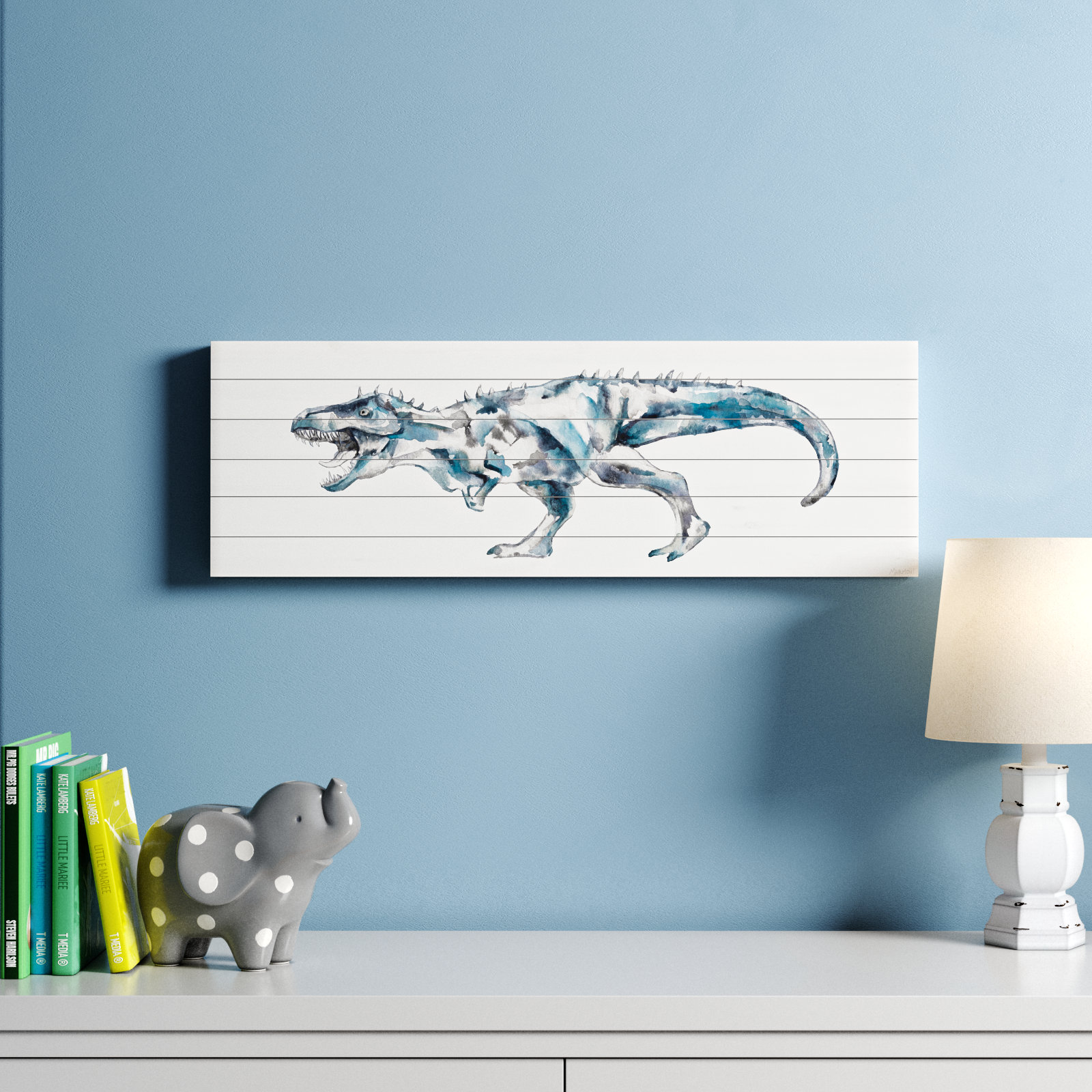 Viv + Rae™ Lewter Fierce Dinosaur Print on White Wood | Wayfair