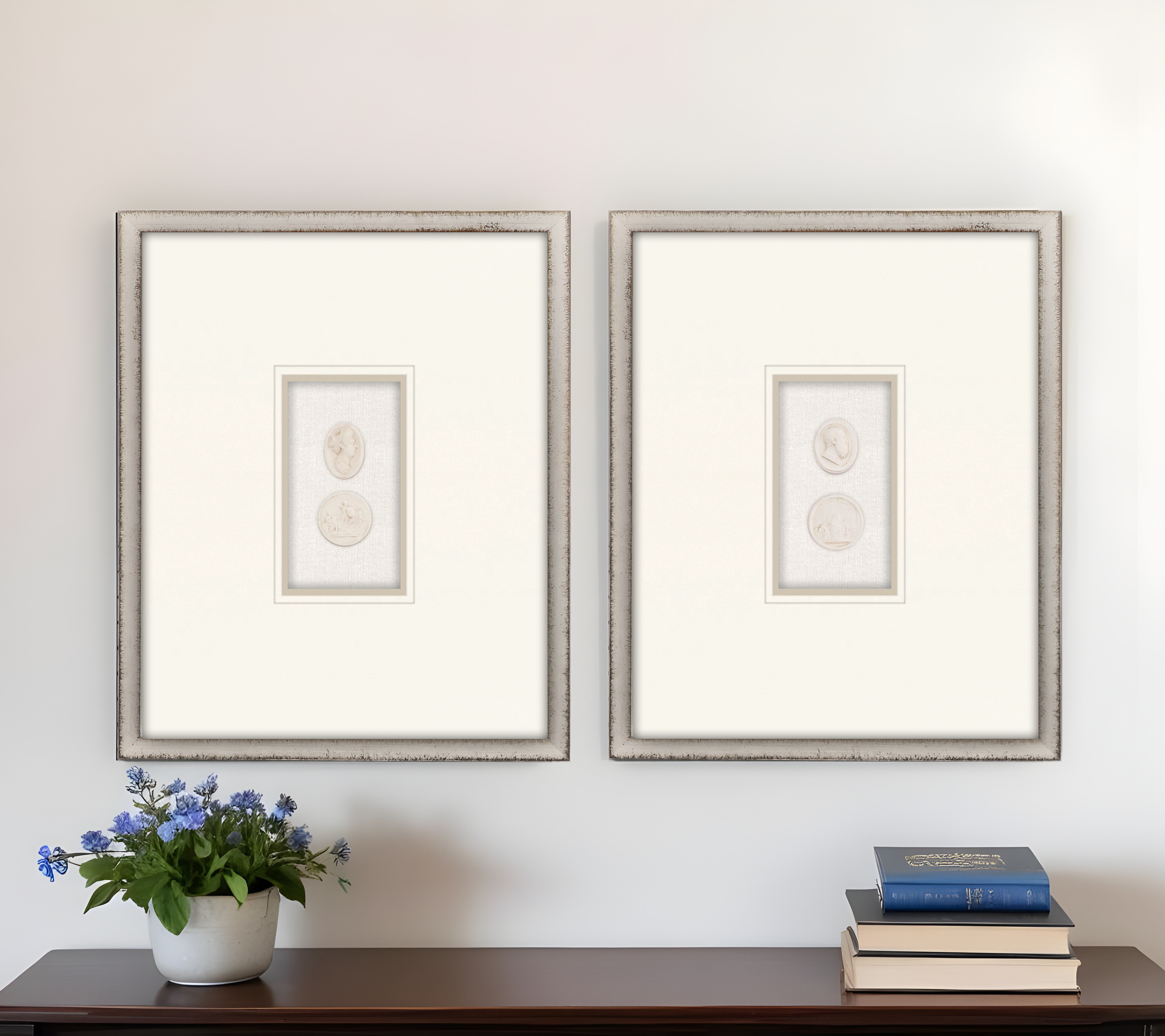 HomeRoots " Set Of Two Portrait Intaglio I Silver Framed Print Wall Art ...