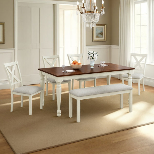 Gracie Oaks Deral 6-Piece Farmhouse Solid Wood Dining Table Set with ...