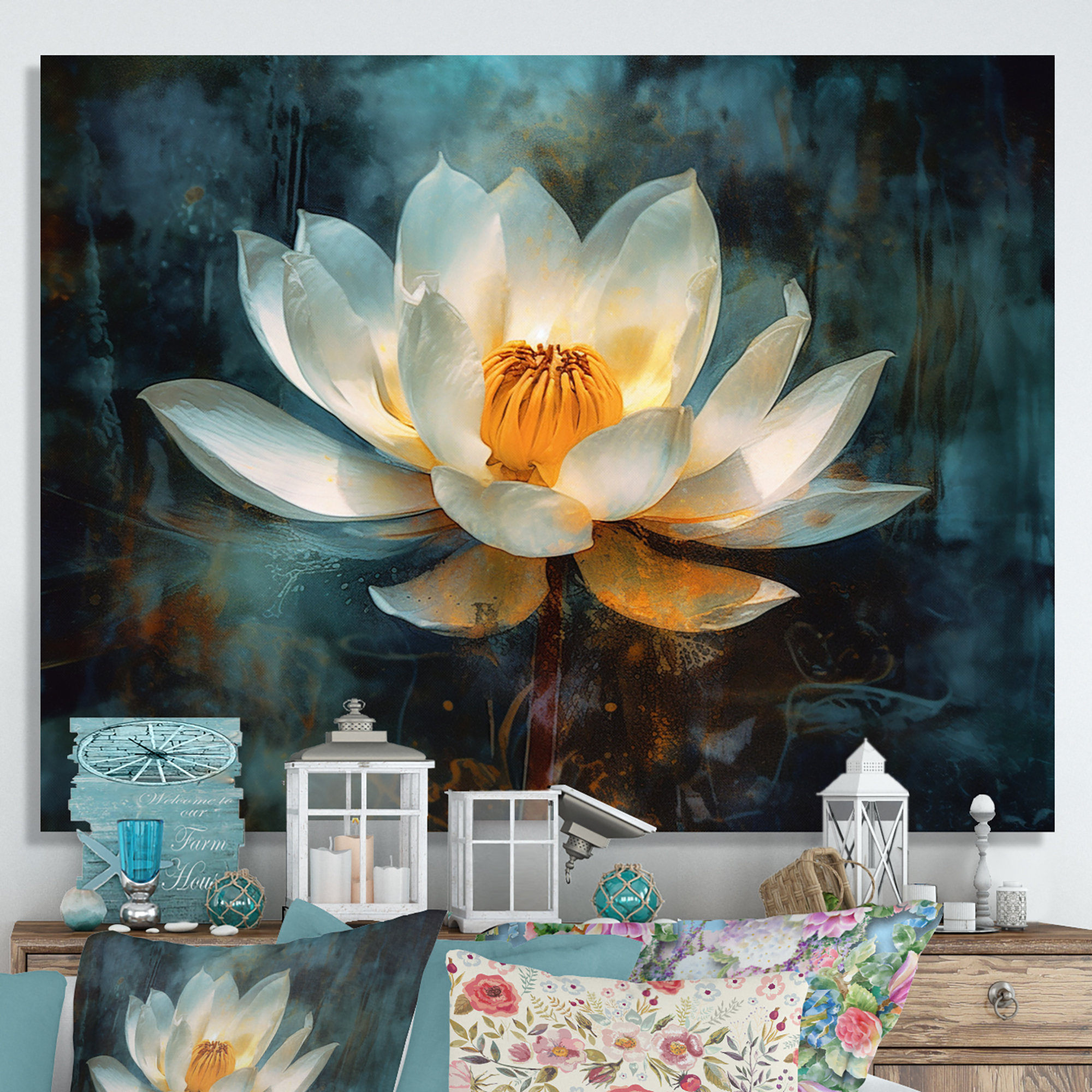 Winston Porter Vintage White Lotus in Grunge Background - Print on ...