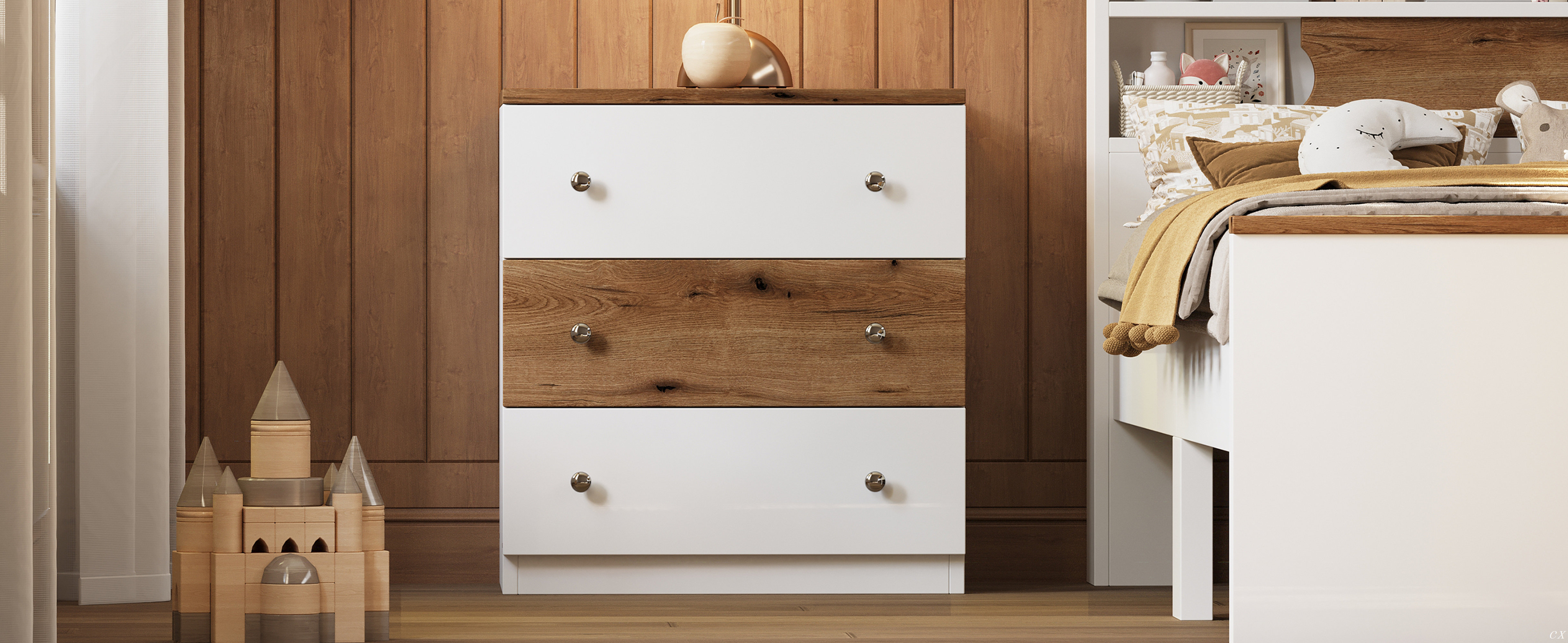Latitude Run® 3-Drawer Wooden Nightstand With Colorblock Design And ...