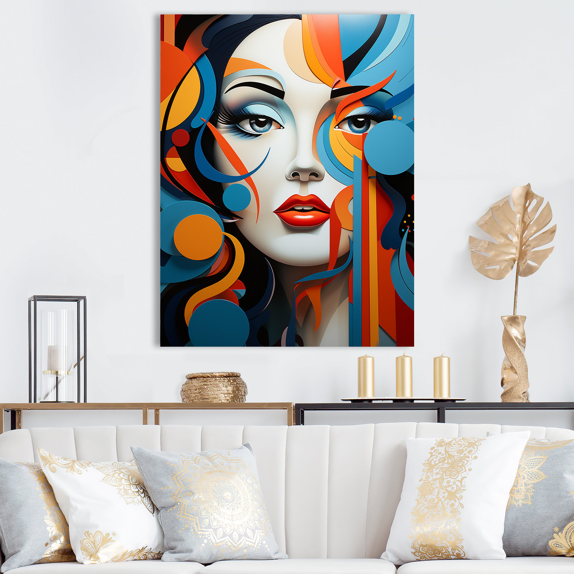 Everly Quinn Leshae Pop Art Woman Portrait In Blue And Orange On Canvas ...