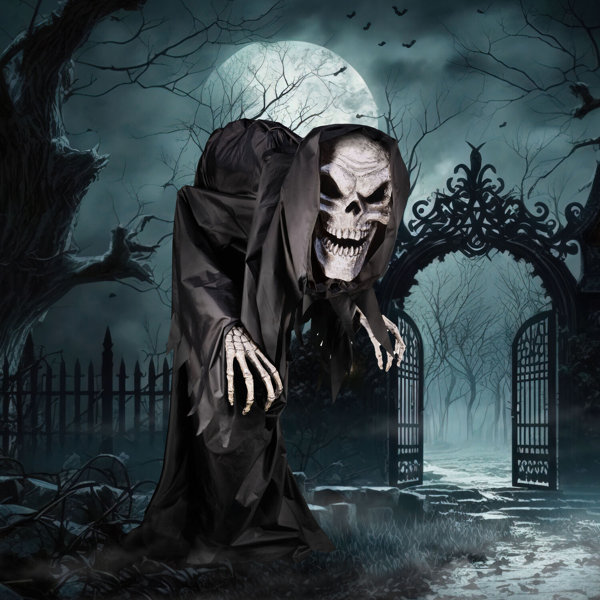 Haunted Hill Farm 85 In. Motion-Activated Hunched Skeleton Reaper by ...