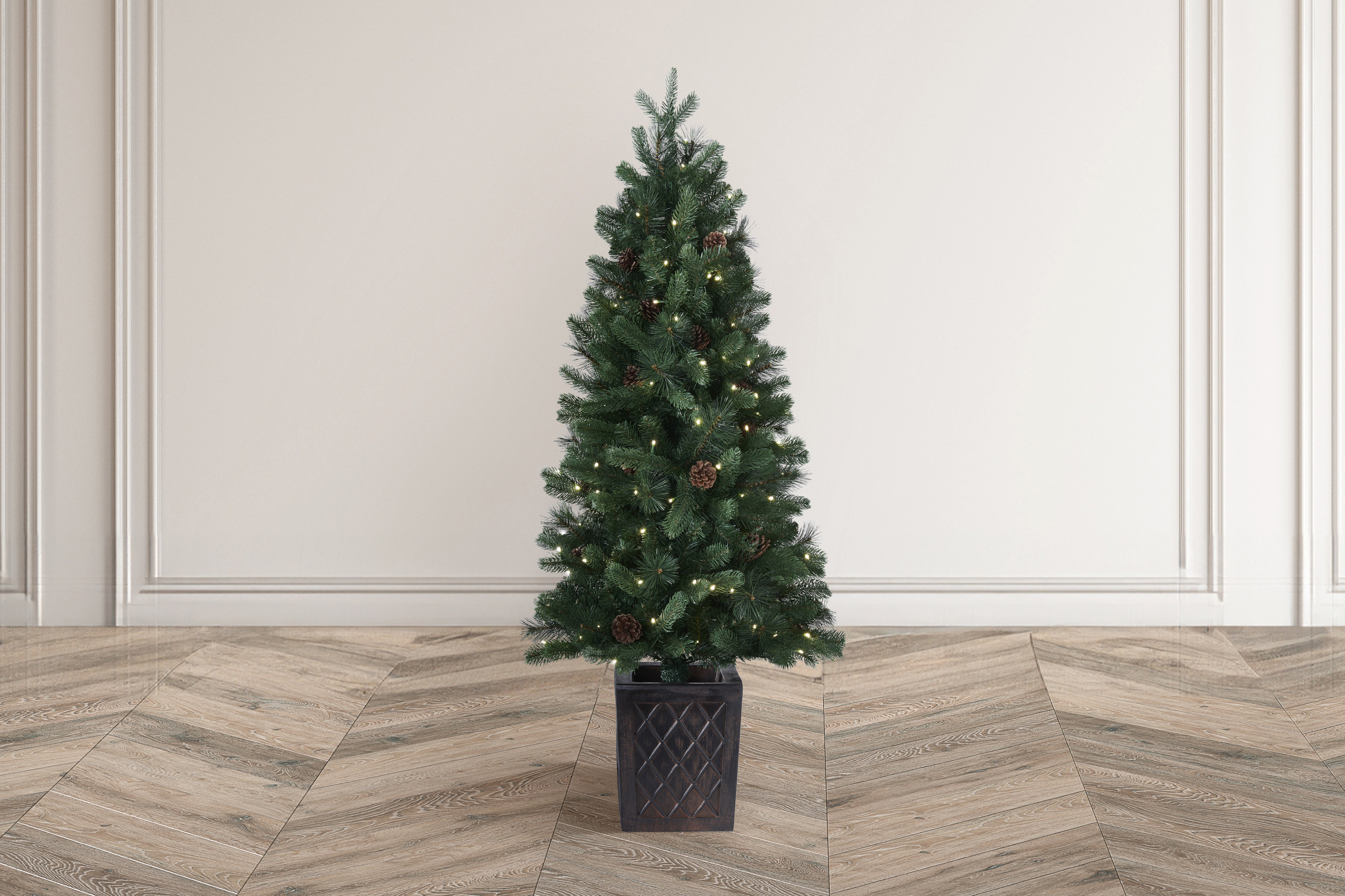BOSK WALNUT PINE Bristle Tree - 4.5ft with 150 Warm White Lights ...