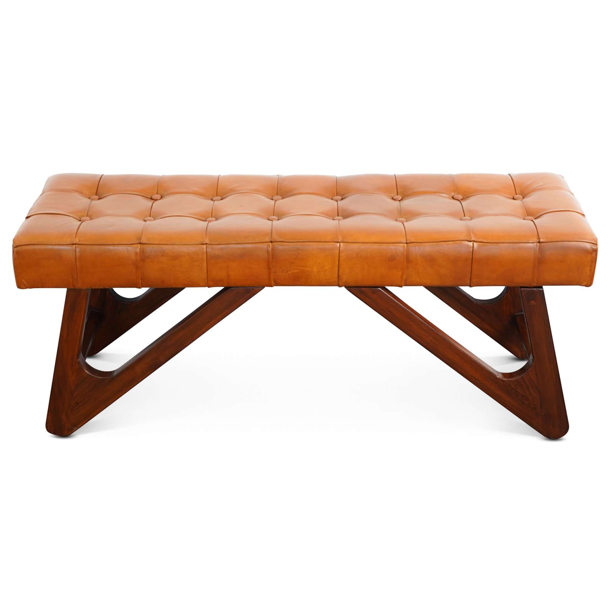 Corrigan Studio® Mid-Century Modern Tan Leather Bench | Wayfair