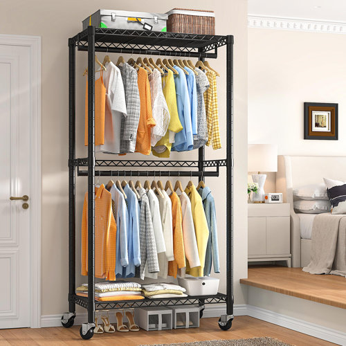 Rebrilliant Madara 79" H Rolling Clothing Rack with Wheels Heavy Duty ...