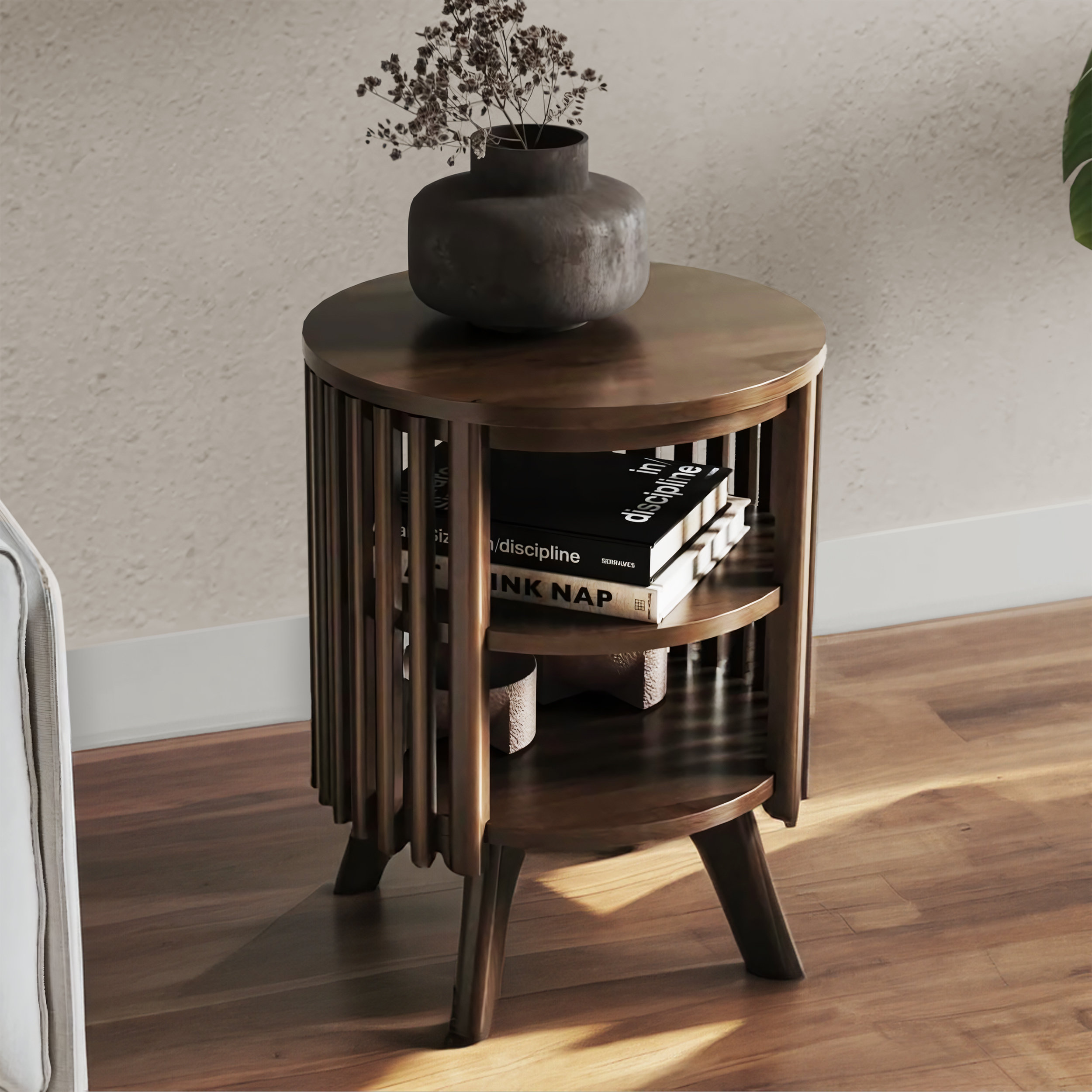 George Oliver Klever End Table with Storage | Round Modern Mid Century ...