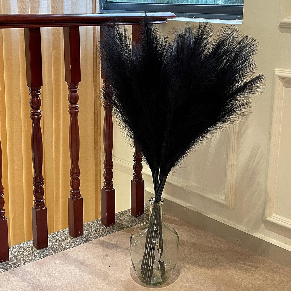 Primrue Black Pampas Grass, 9 PCS 37''/3.1FT Tall Fluffy Fake Pompas ...