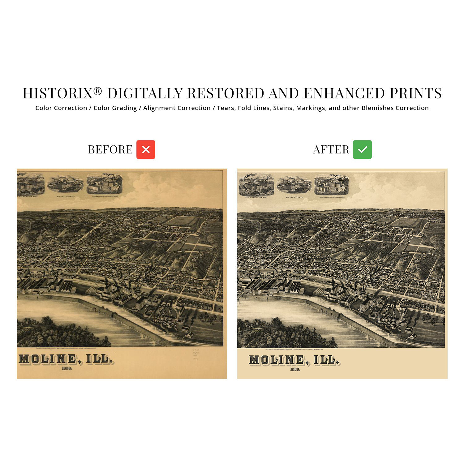 HISTORIC PRINTS 1889 Moline Illinois Map On Paper Print | Wayfair