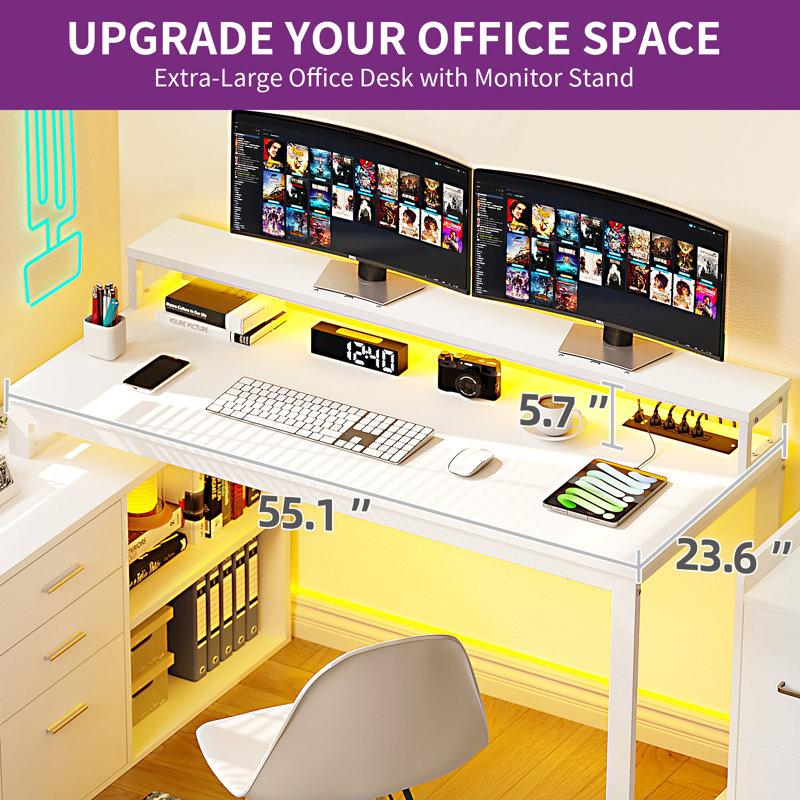 Wrought Studio™ Jiahao 55'' L Shaped Reversible Desk with Charging ...